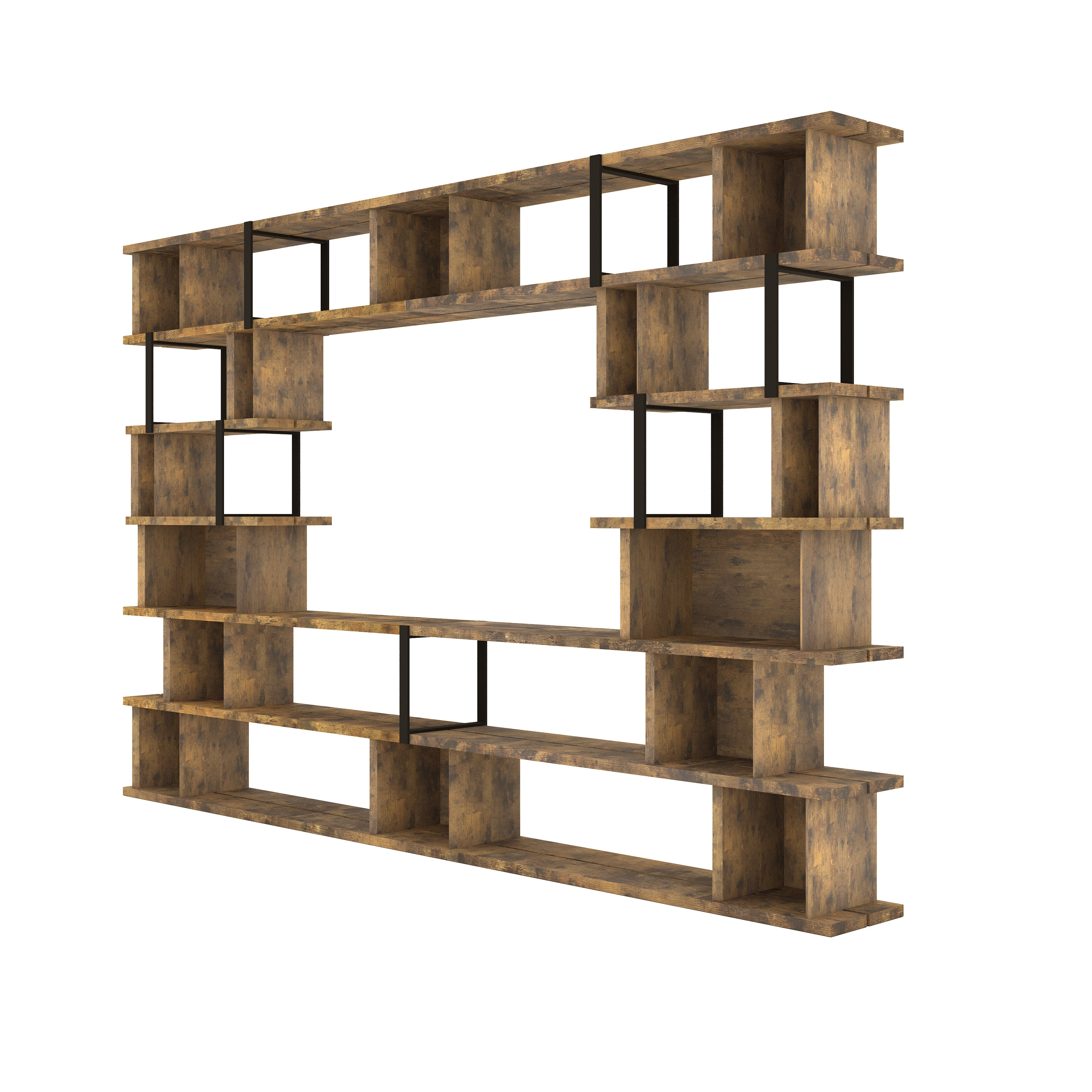 17 Stories Modern Industrial 124" Wall Storage Bookcase With Tv Opening ...
