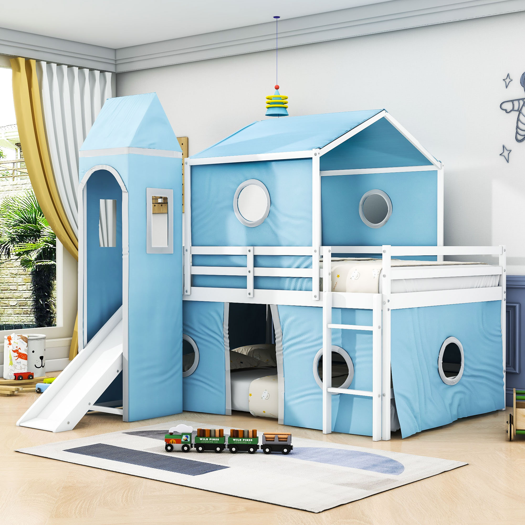 Viv + Rae™ Kyser Kids Bunk Bed with Slide, Tent and Tower & Reviews ...