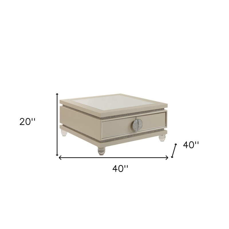 HomeRoots 40" Silver And Ivory Glass Square Mirrored Coffee Table With ...