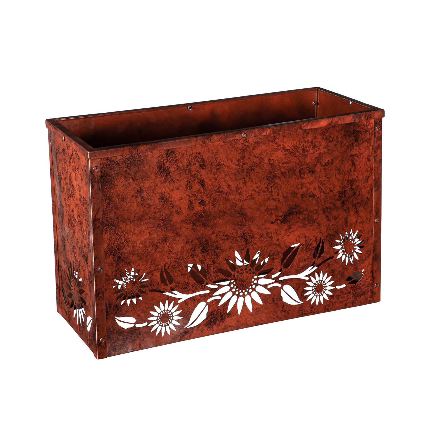 Williston Forge Edona Rust-Finished Sundflowers Metal Planter Box with ...
