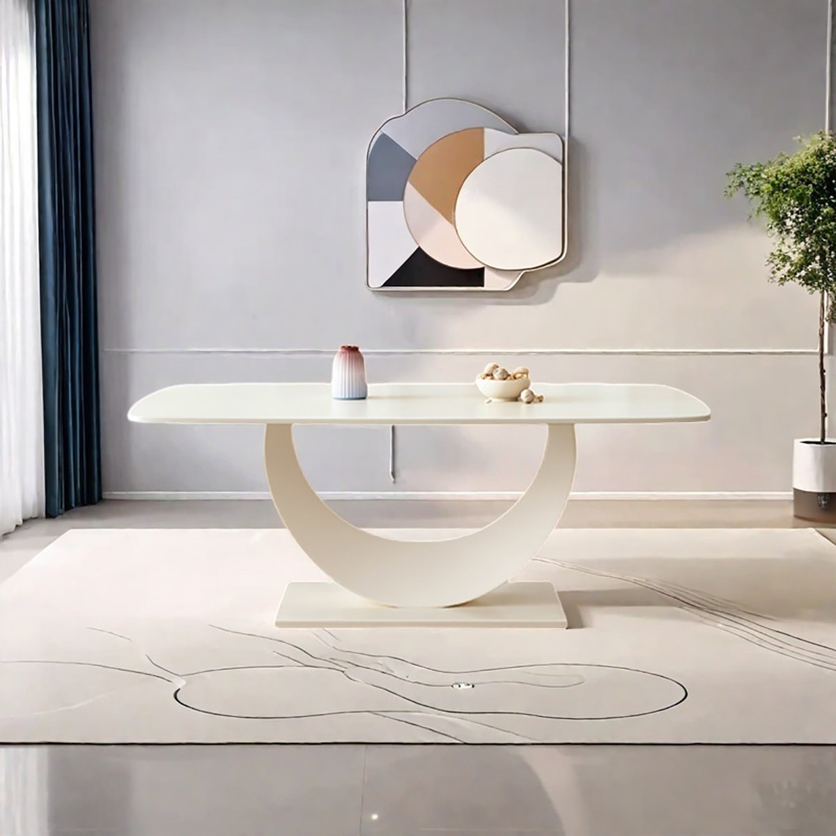 dujinlong home Creamy White Rectangular Rock Table | Wayfair