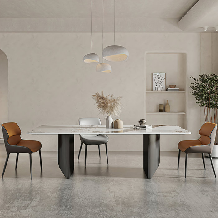 Mercer41 Dashona White Rectangular Sintered Stone Dining Table with ...