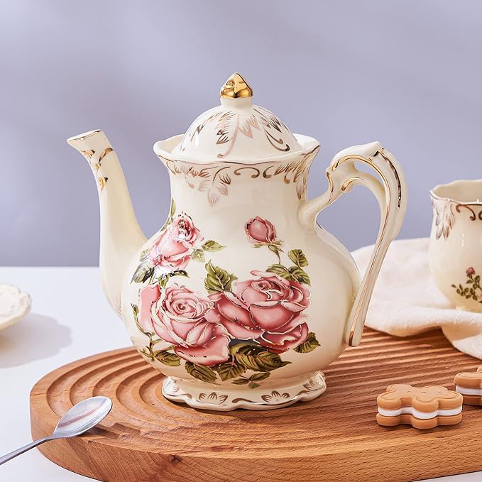 House of Hampton® Keyaan Ceramic Pink Rose Teapot | Wayfair