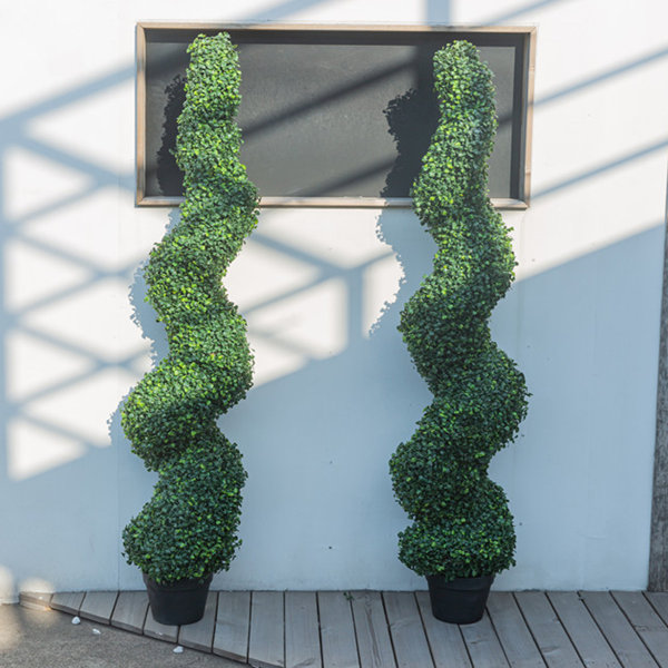 Primrue Artificial Potted Green Boxwood Spiral Tree & Reviews | Wayfair