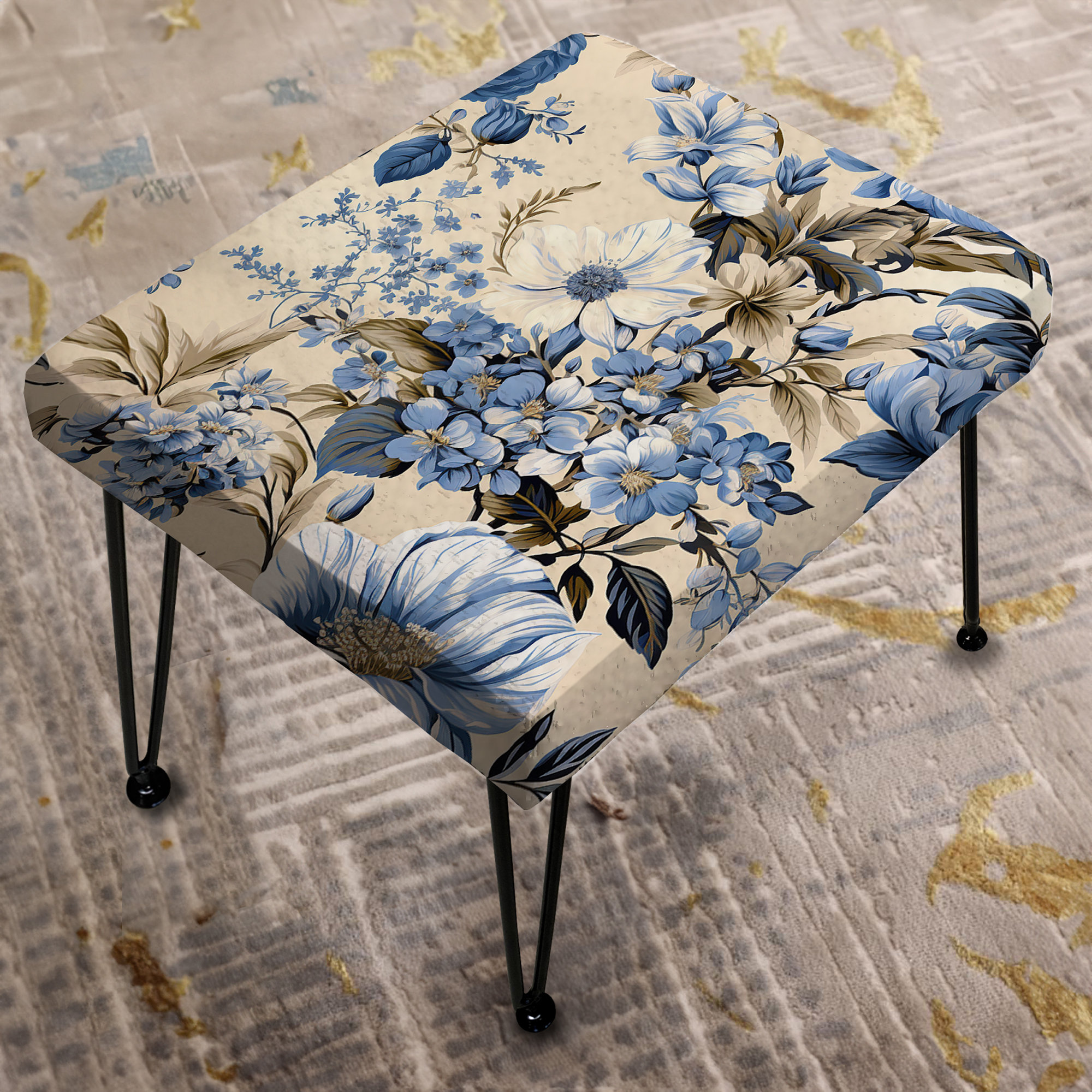 Design Art Vintage Toile Whimsy - Floral Rectangle Ottoman | Wayfair