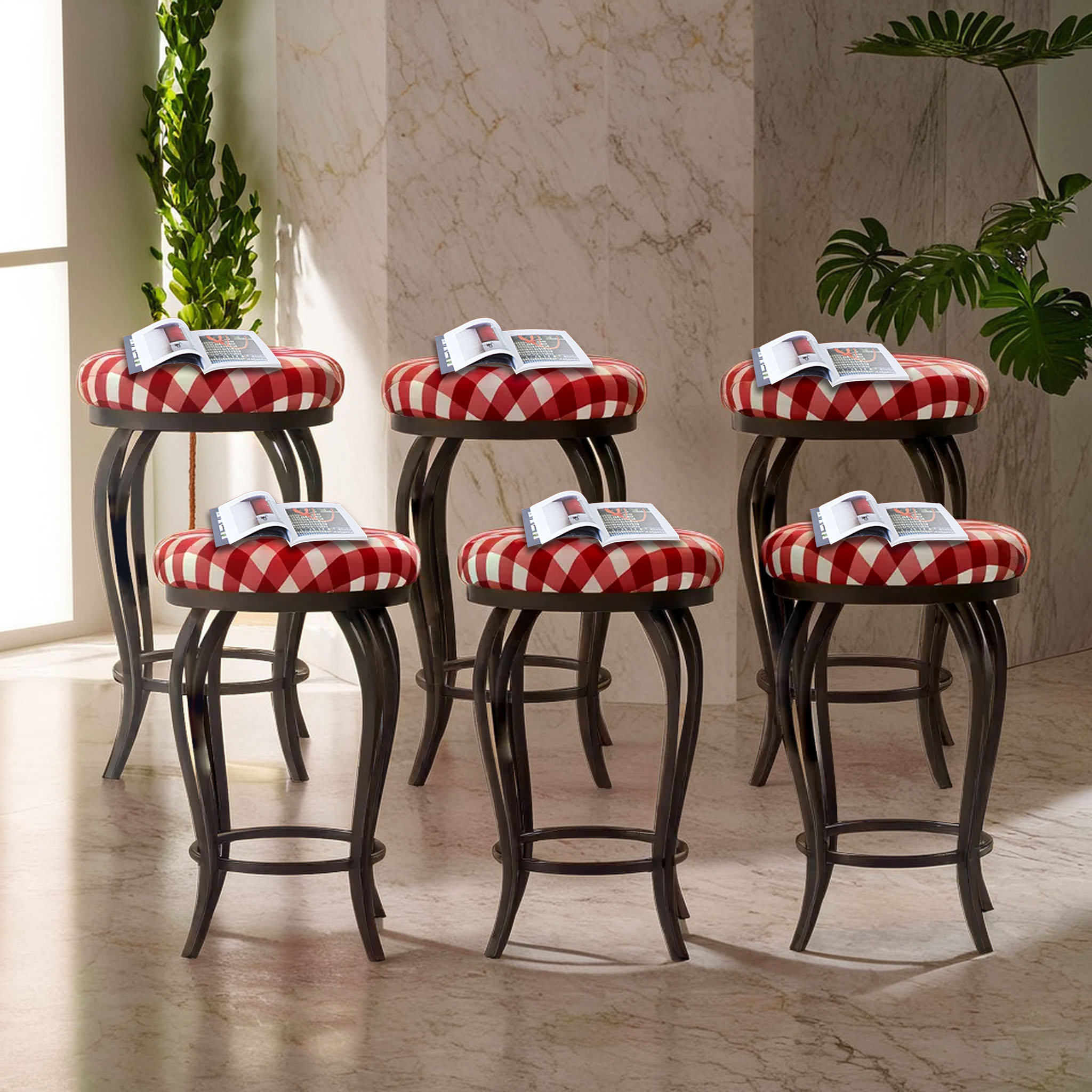 Red Barrel Studio® Footrest Rubberwood Red Round Bar Stools (Set of 4 ...