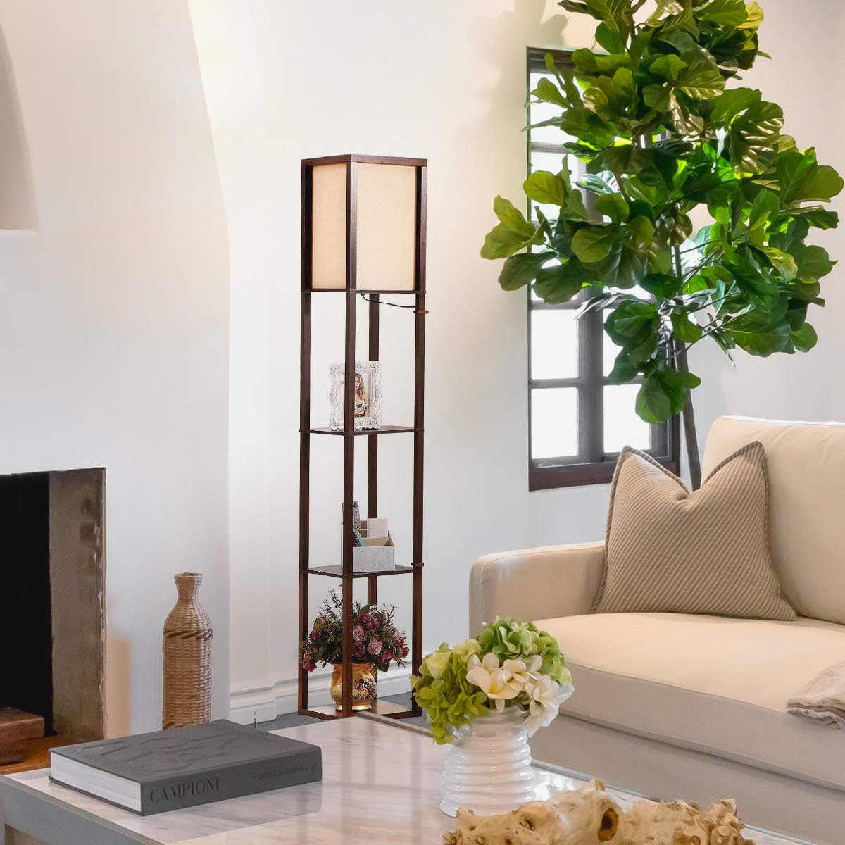 Latitude Run® Modern Shelf Floor Lamp With Shade, Led Bulb & Display ...