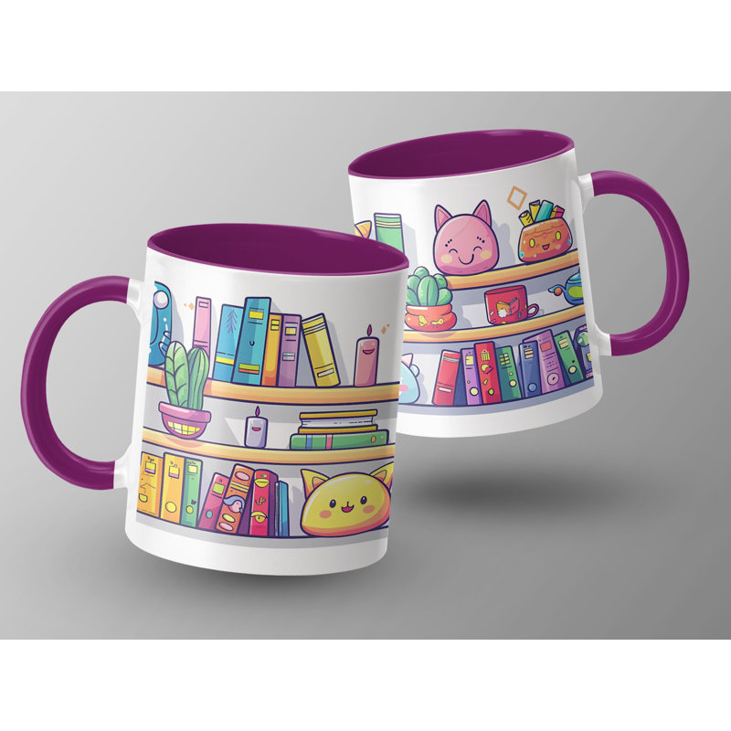 East Urban Home Kids Drawing Style 11oz Accent Mugs – White Ceramic ...