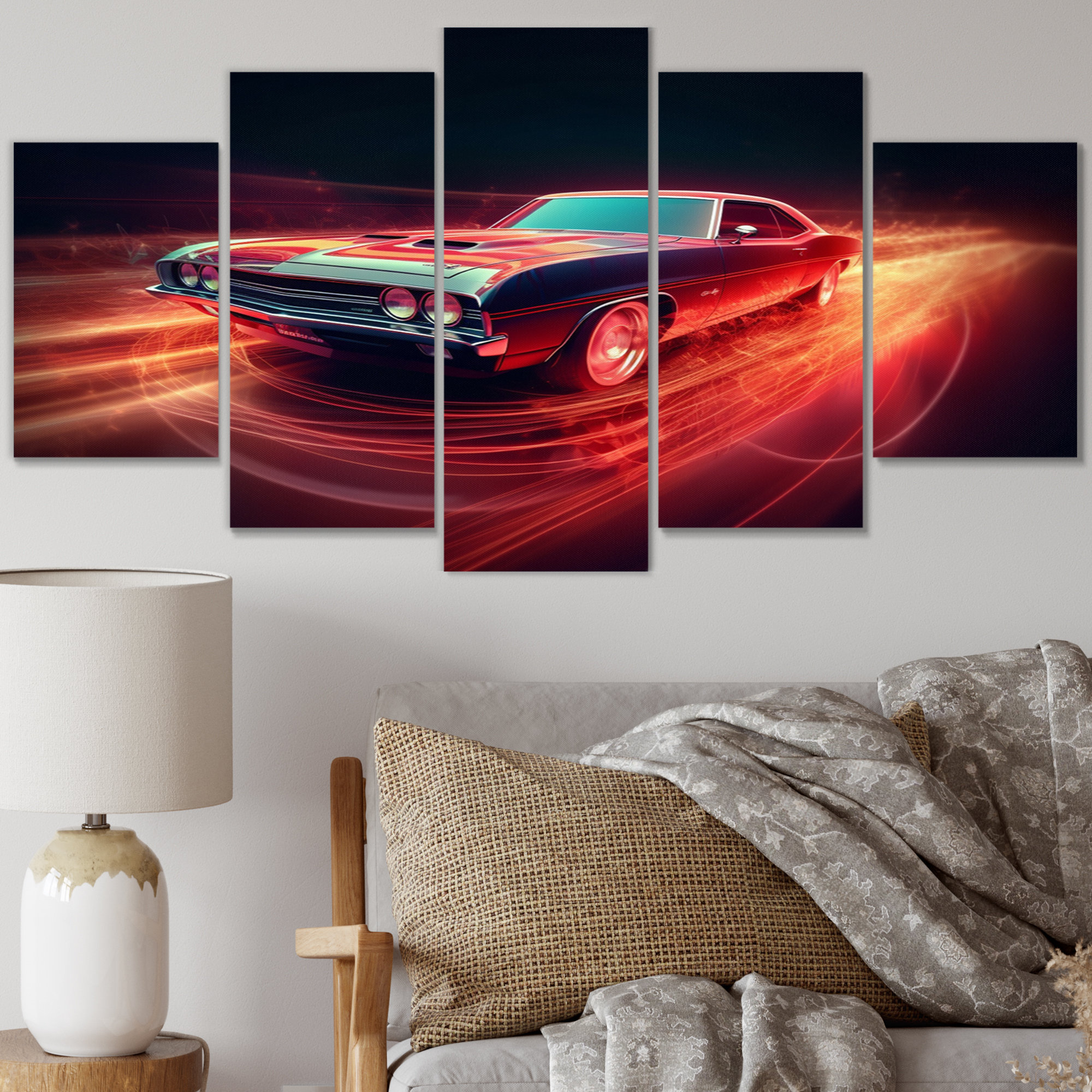 Ebern Designs Muscle American Car Neon - Neon Car Wall Art Print - 5 ...