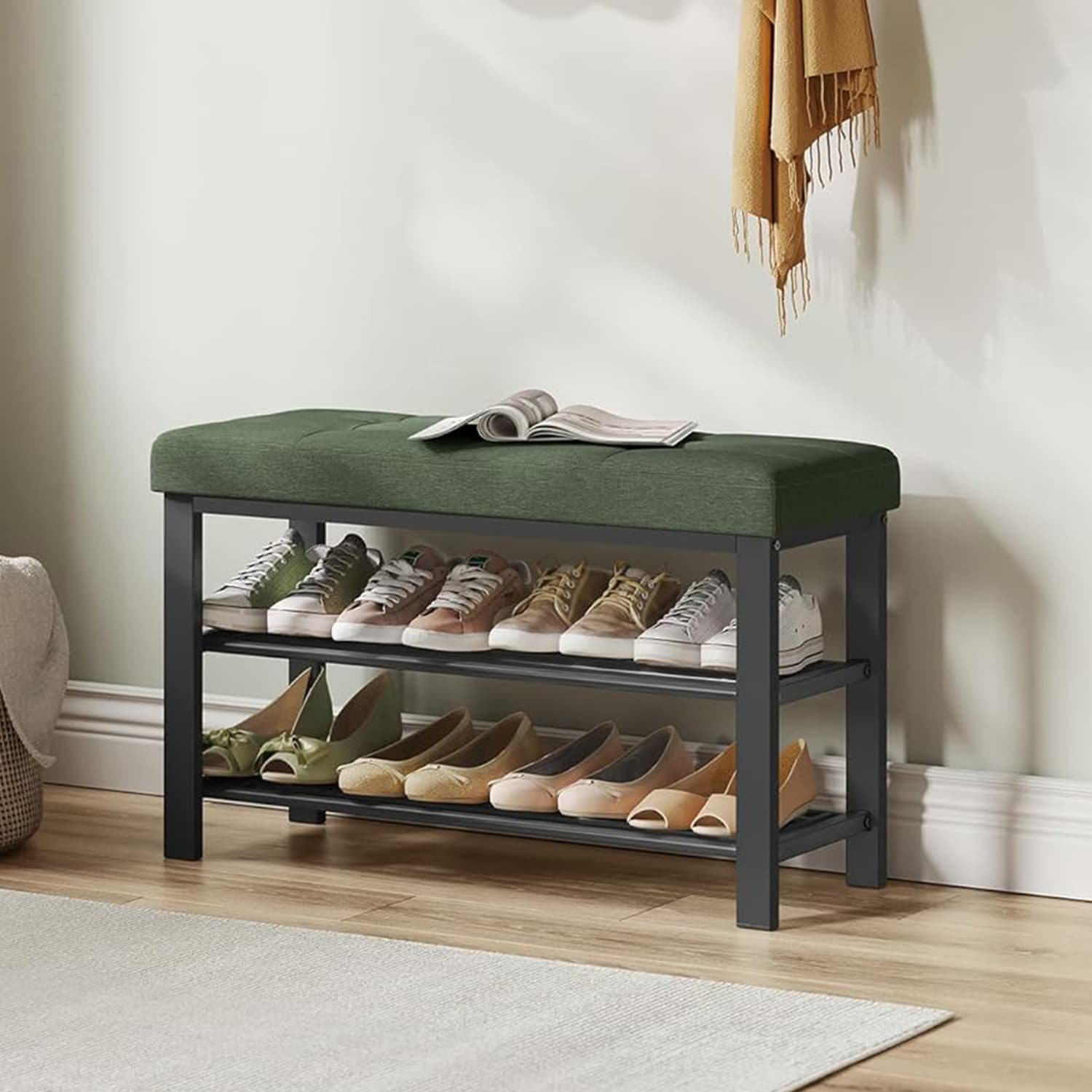 Latitude Run® Storage Rack Shoe Stool With Cushion Shoe Rack For Foyer ...