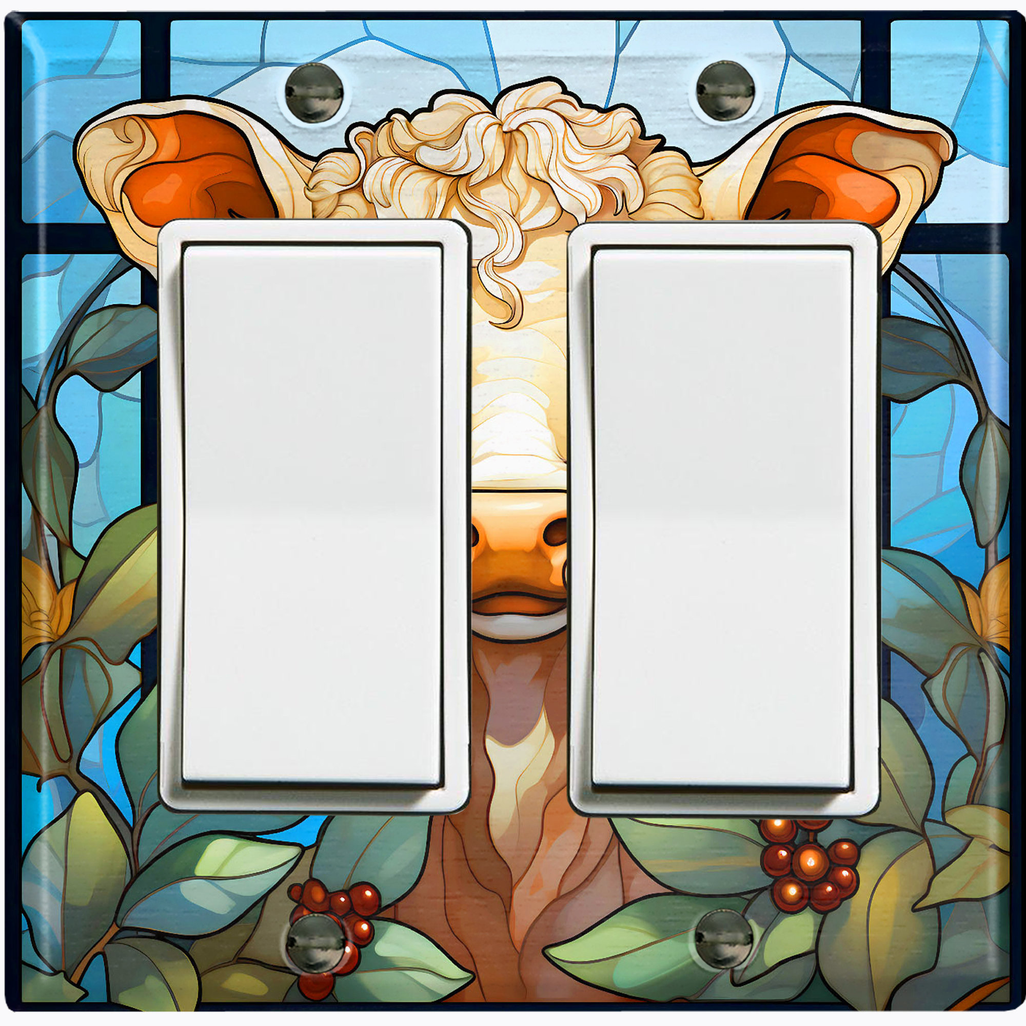 WorldAcc Metal Light Switch Plate Outlet Cover (Cute Cow Berry Leaves ...