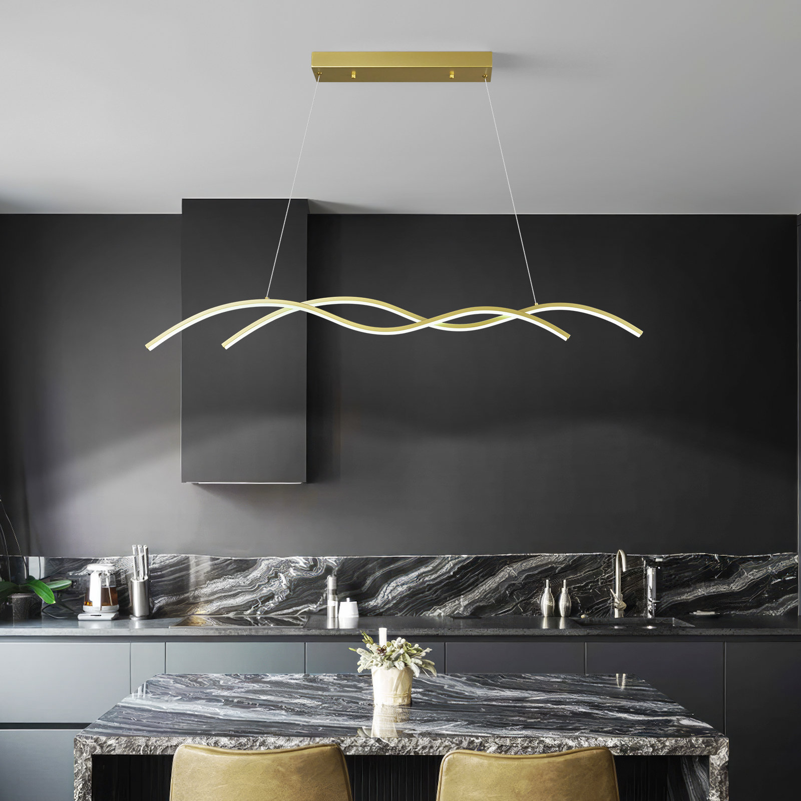 Wrought Studio™ 47in Dimmable LED Gold Pendant - 6000K Home Light | Wayfair