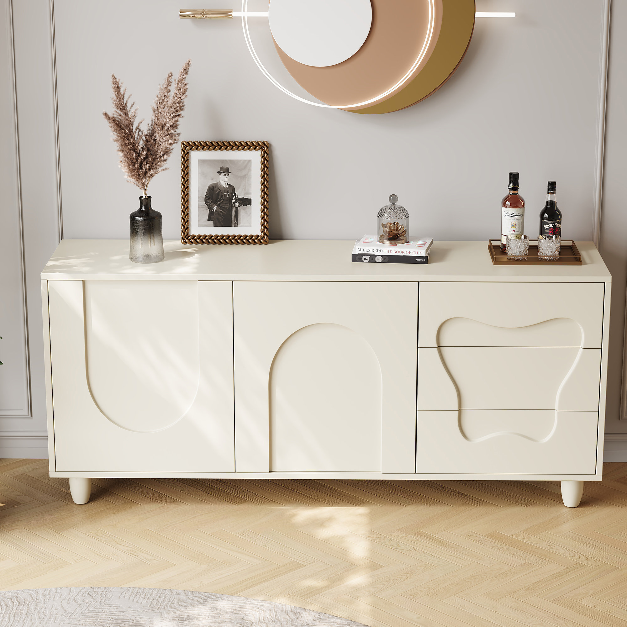 Ivy Bronx Timika Off - white Curved - shaped Storage Sideboard for ...