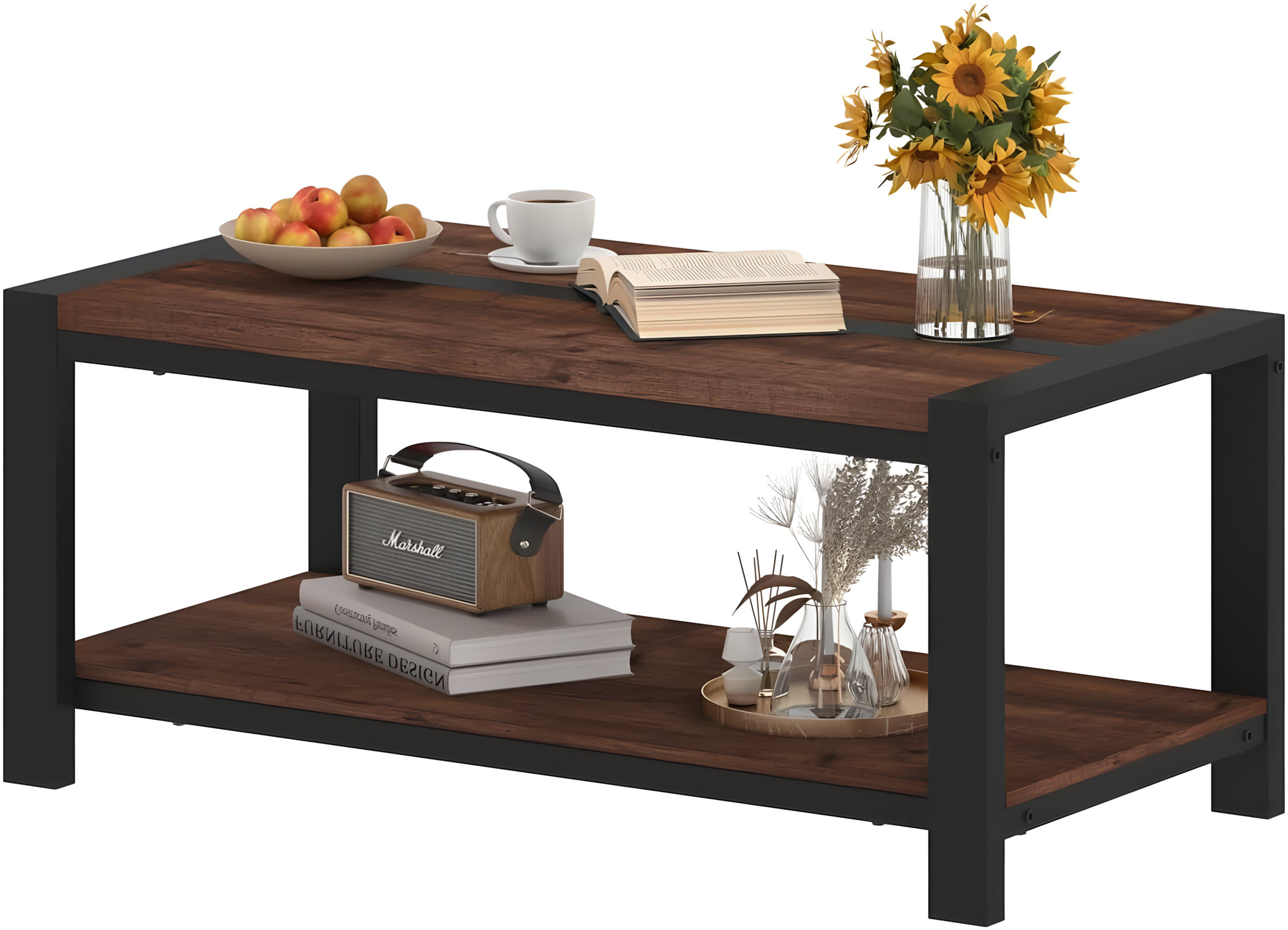 One Allium Way® Industrial Coffee Table For Living Room, 43 Inch Rustic ...