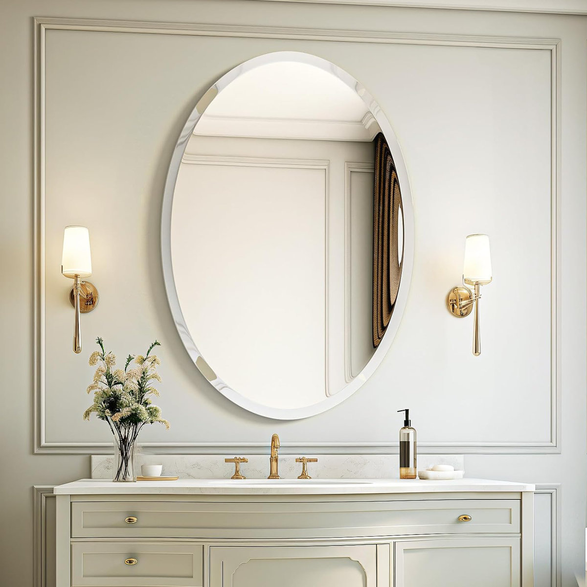 Latitude Run® Elegant Frameless Oval Wall Mirror Beveled Edge Bathroom ...