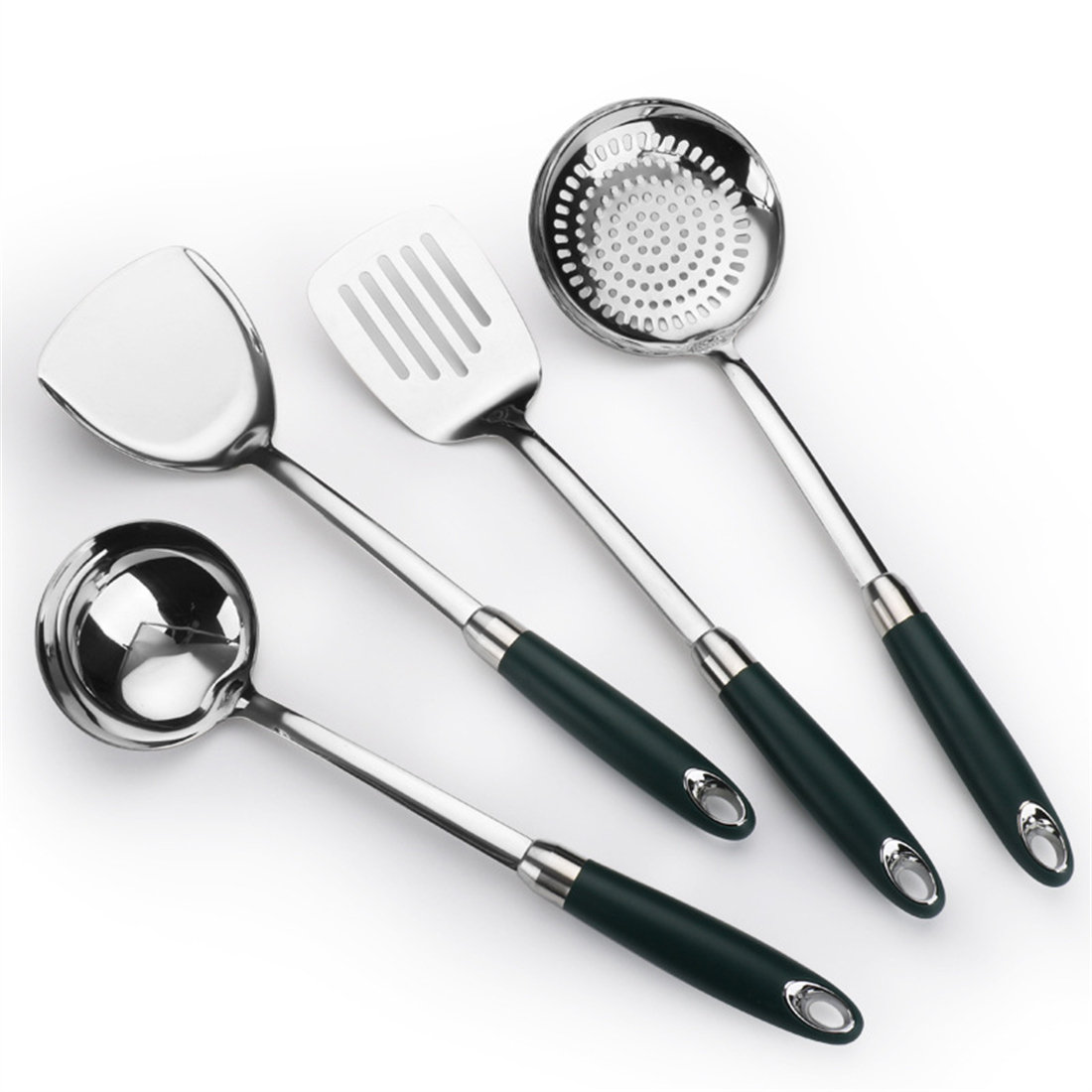 WKING 4-Piece Stainless Steel Kitchen Utensil Set - Soup Ladle, Slotted ...