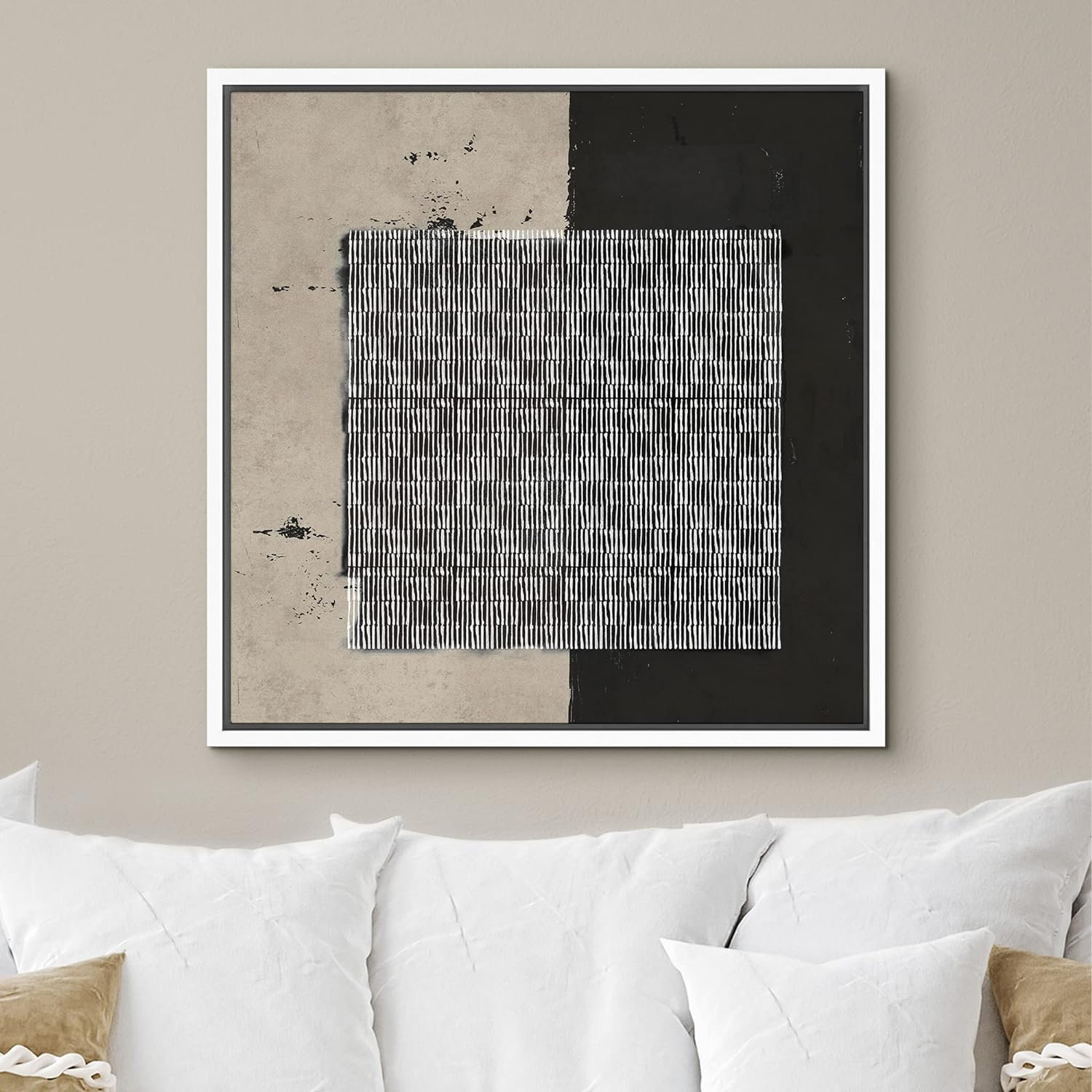 wall26 Geometric Grunge Gray Block Pattern Framed On Canvas Print | Wayfair