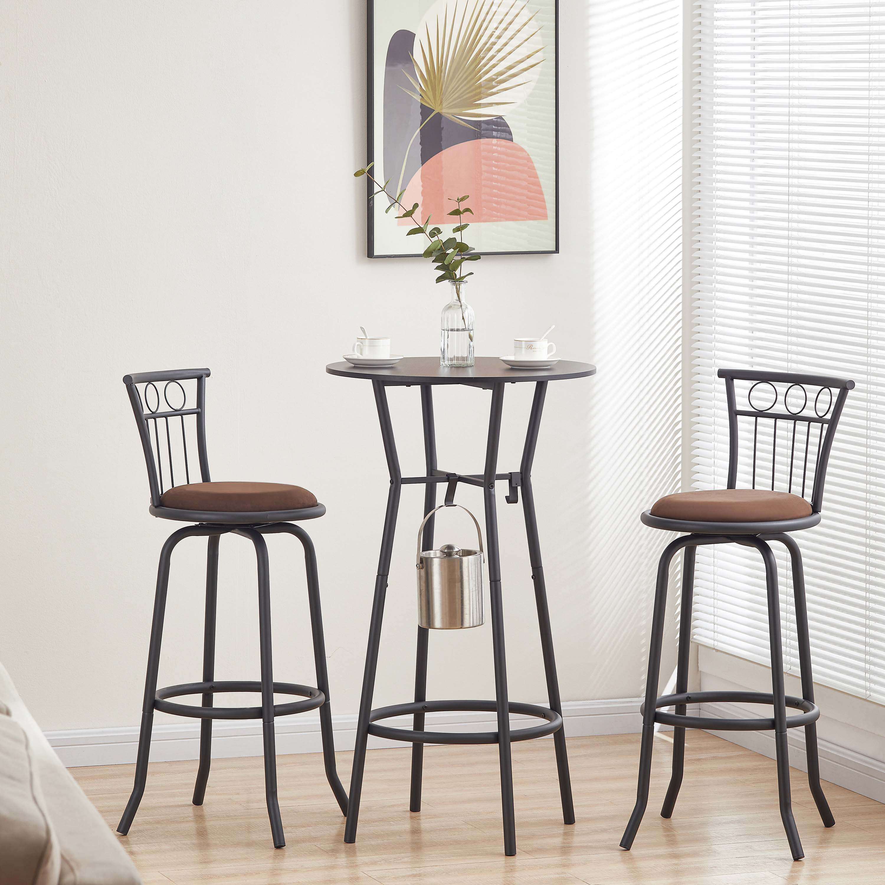 Ebern Designs 3 Bar Table and Chairs Set for Dining Room Industrial ...