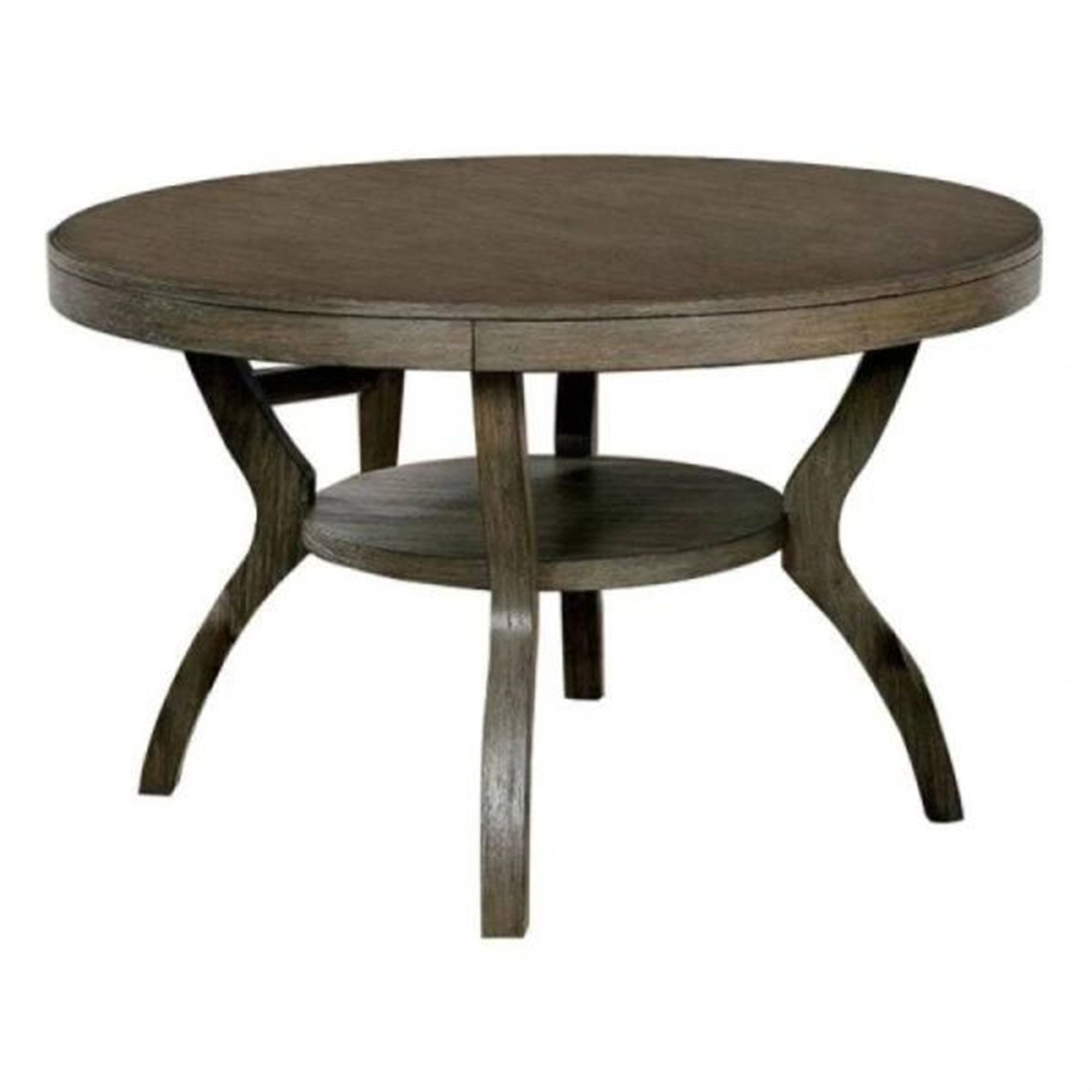 Lark Manor Rustic Grey Solid Wood Round Dining Table W Shelf Dining ...