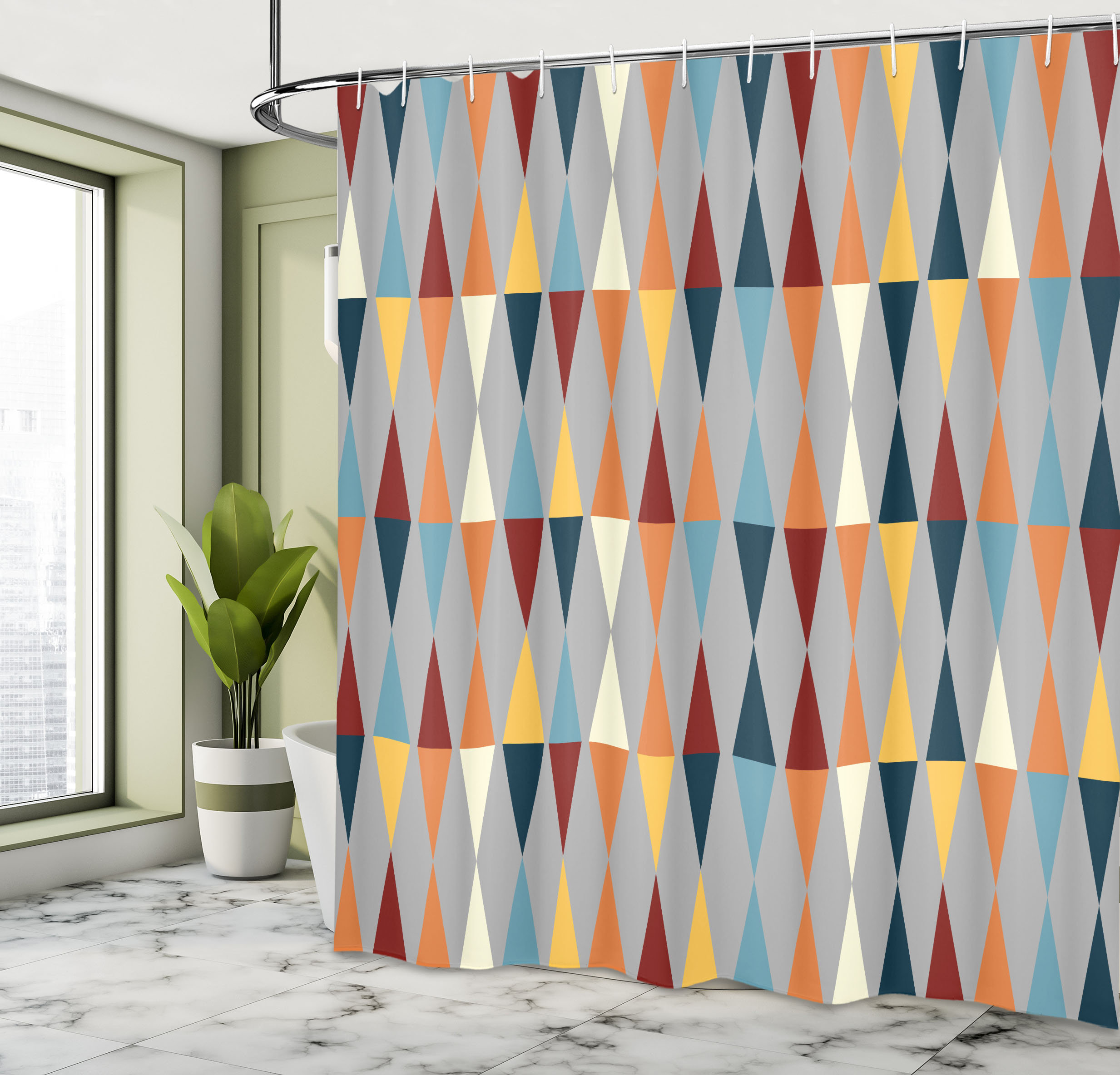 East Urban Home Retro Shower Curtain Triangles Diamond Motifs ...