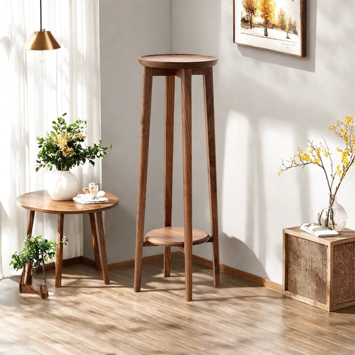 dujinlong home Simple flower stand black walnut wood balcony floo | Wayfair