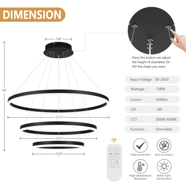 Wrought Studio™ Dado 3 - Light LED Tiered Chandelier "& Reviews" | Wayfair