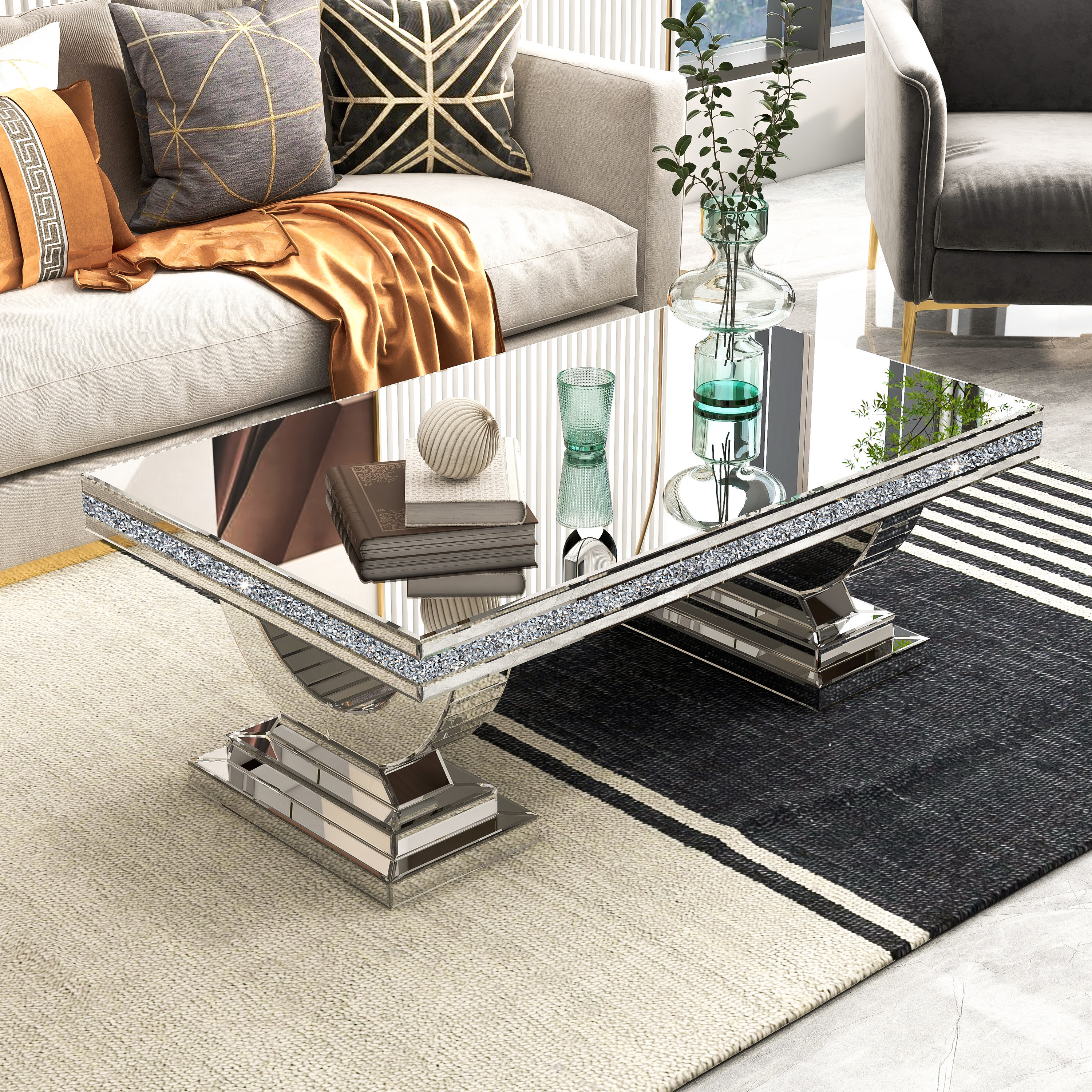 Blue Elephant Garnette Mirrored Coffee Table Rectangular U-Legs ...