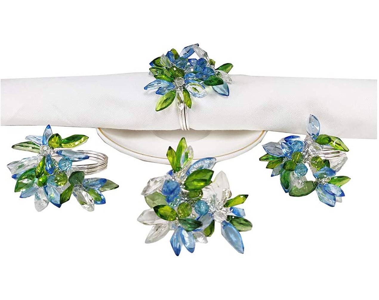 House of Hampton Bule Unique Multi-flower Crystal Design Napkin Rings ...