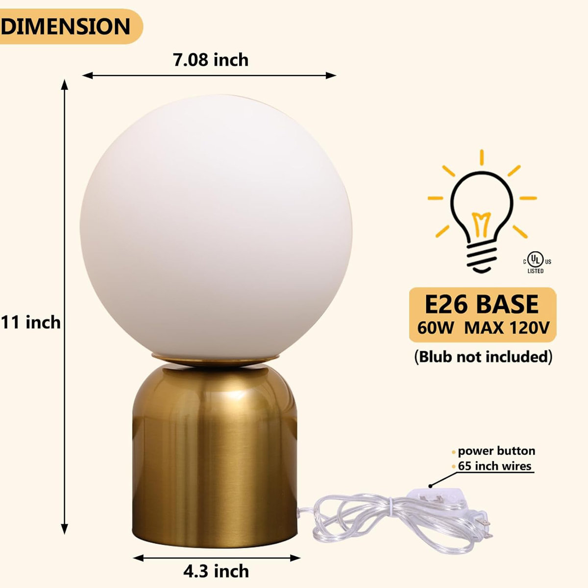 Mercer41 Mid-Century Modern Brushed Gold Table Lamp With Frosted Glass ...