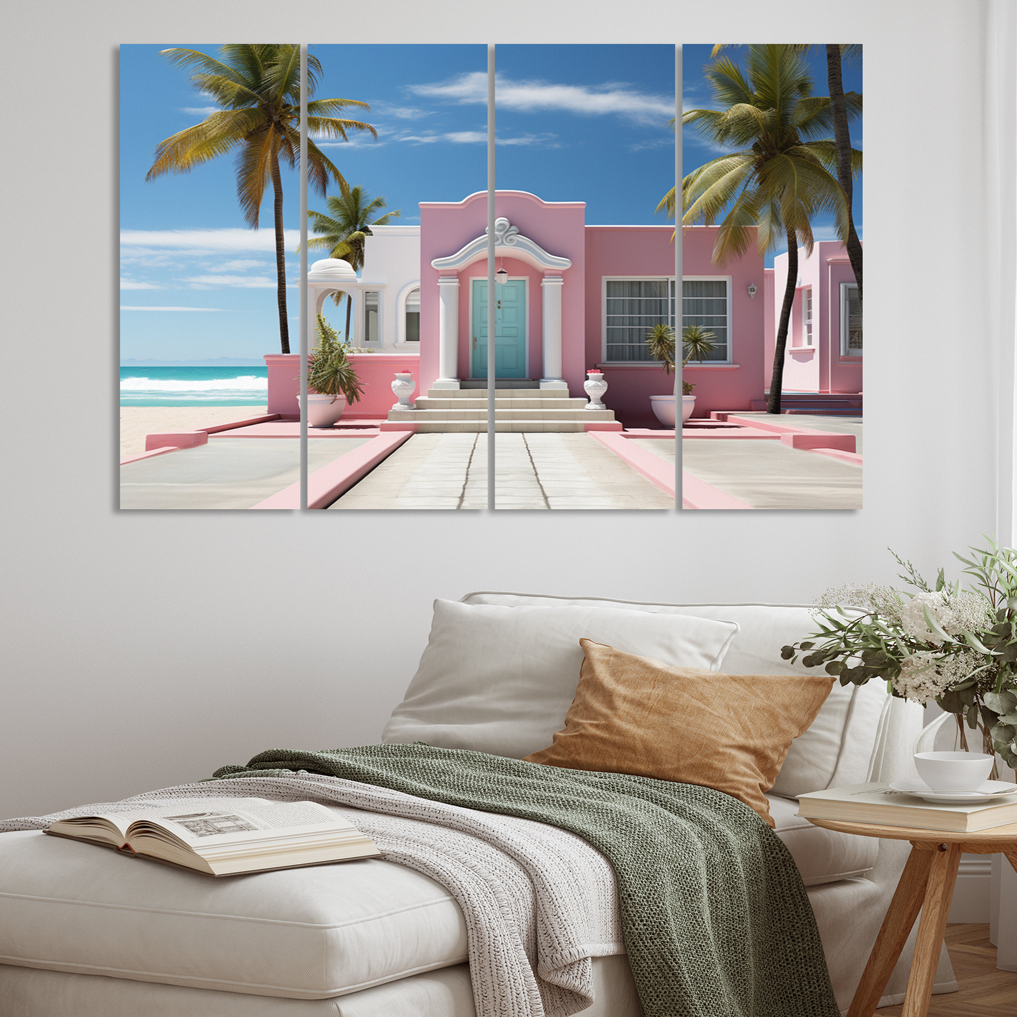 Bay Isle Home™ Miami Pink House II On Canvas 4 Pieces Print | Wayfair