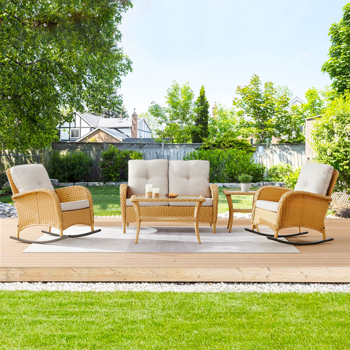 Winston Porter Aluel 4 Person Complete Patio Set with Cushions | Wayfair