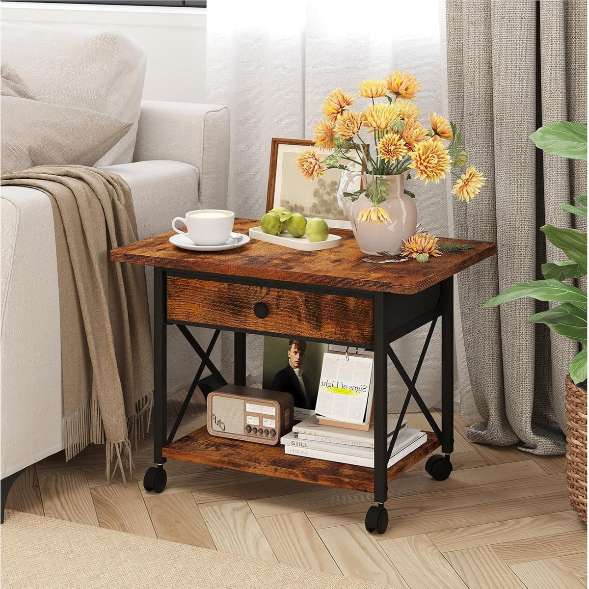 caimen Easycom 2-Tier Rolling Printer Stand With Storage Drawer, Under ...