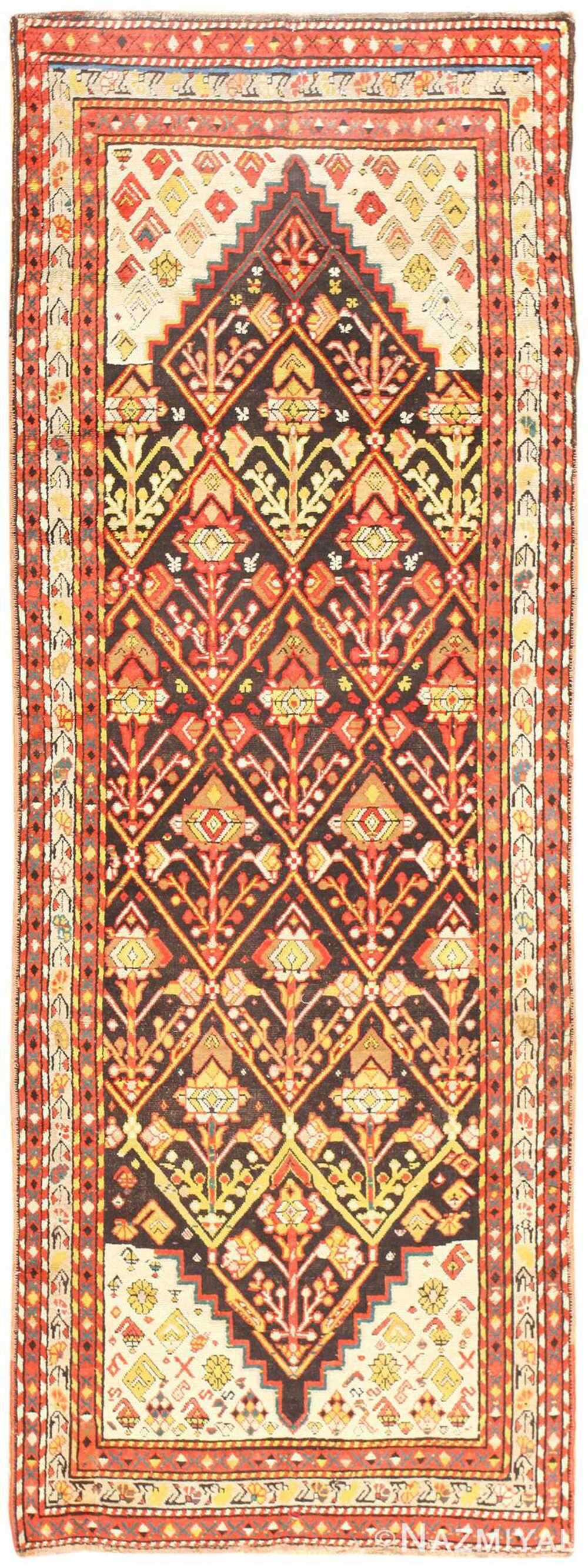 Nazmiyal Collection Antique Rare Caucasian Shrub Design Kazak Runner ...