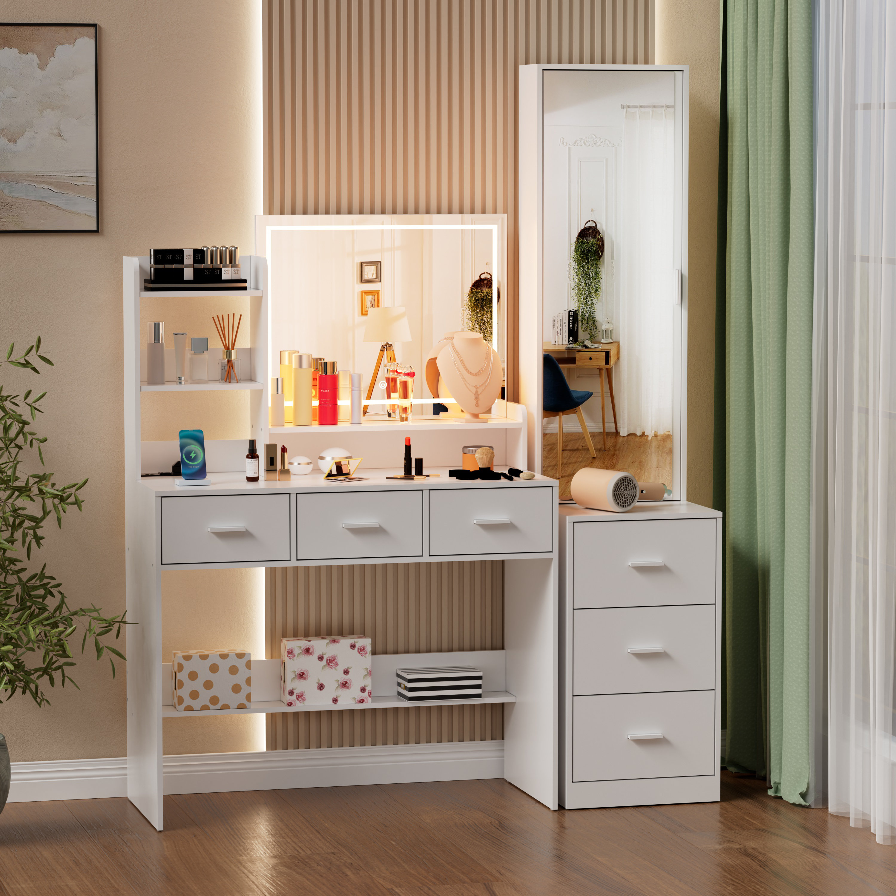 Latitude Run® Vanity Desk with Mirror and Lights & Reviews - Wayfair Canada