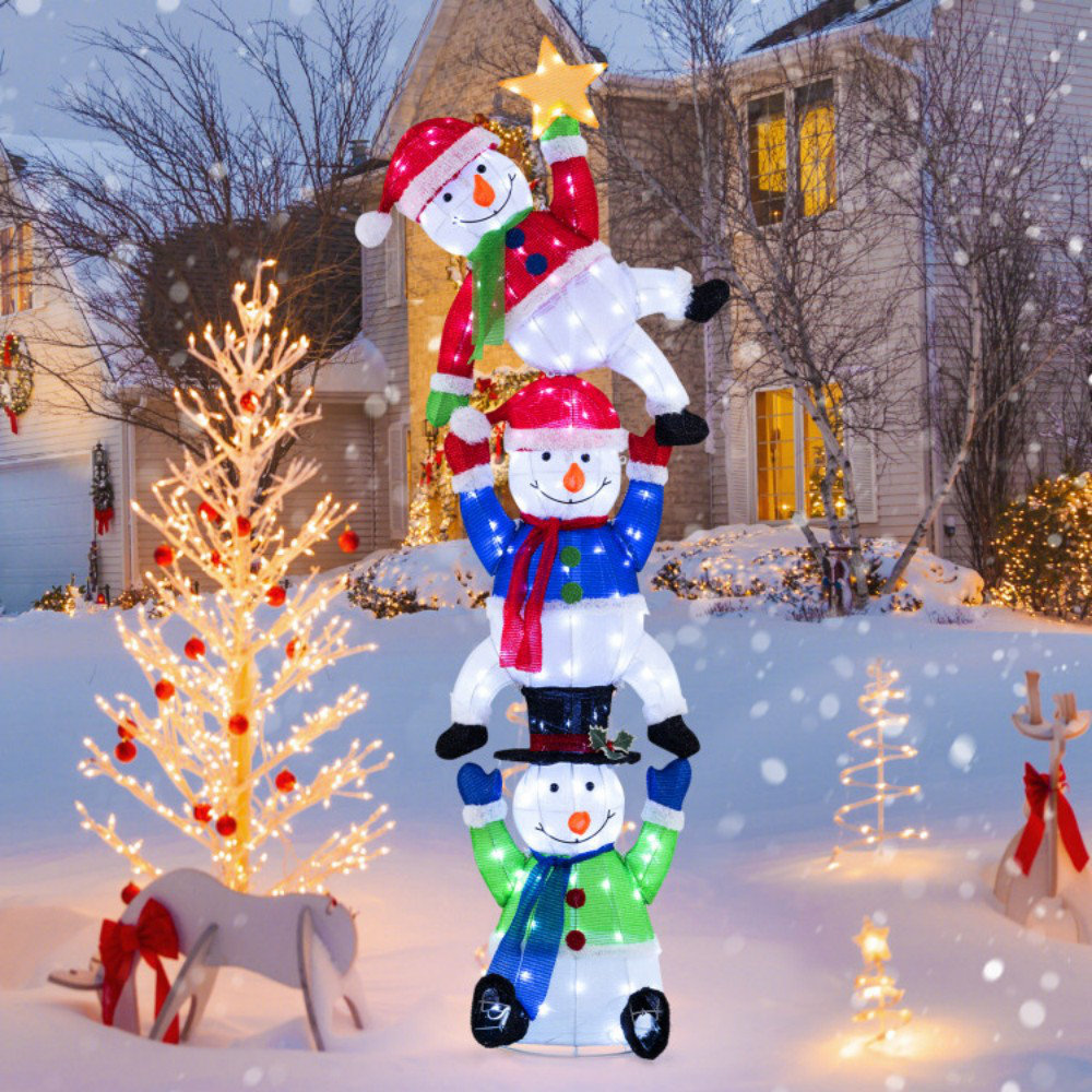 Darby Home Co 6 FT Pre-Lit Stacked Snowman Set With 155 LED Lights And ...