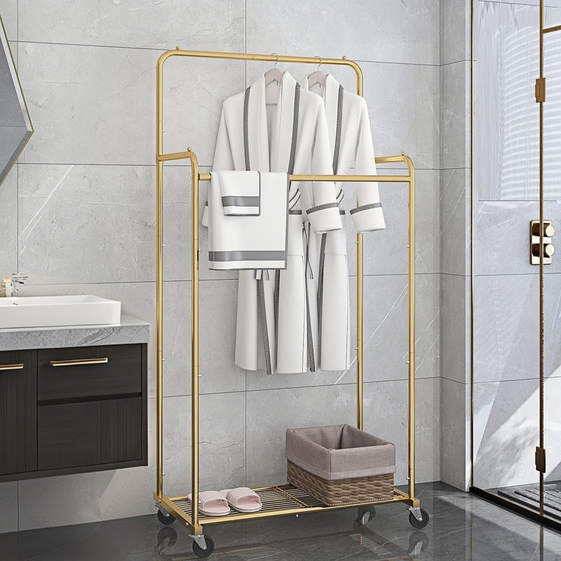 Rebrilliant Gold Heavy - Duty Double - Rod Rolling Clothing Rack with 4 ...
