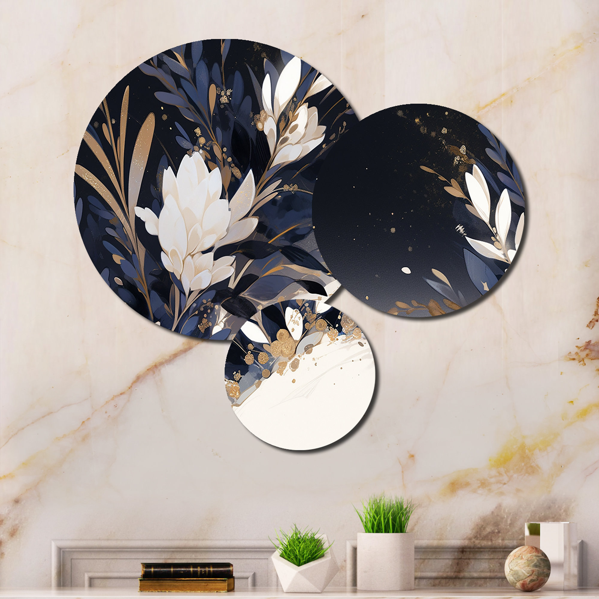 Design Art 3 Blue Gold Herbs Garden II Wall Decor Set Metal | Wayfair