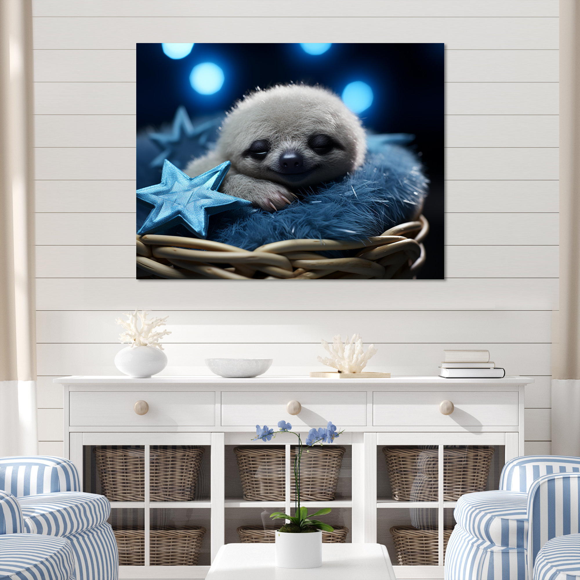 Latitude Run® White And Blue Sloth Serenity Sleep - Slothwall Art | Wayfair