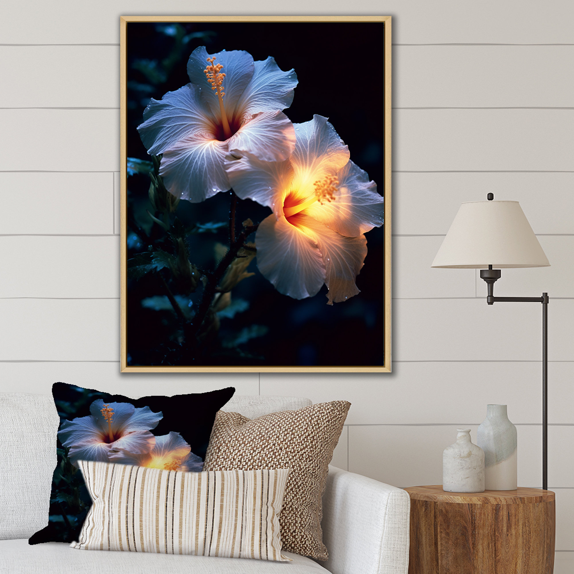 Bay Isle Home™ Moonlight Hibiscus Magic Light - Hibiscus Canvas Wall ...