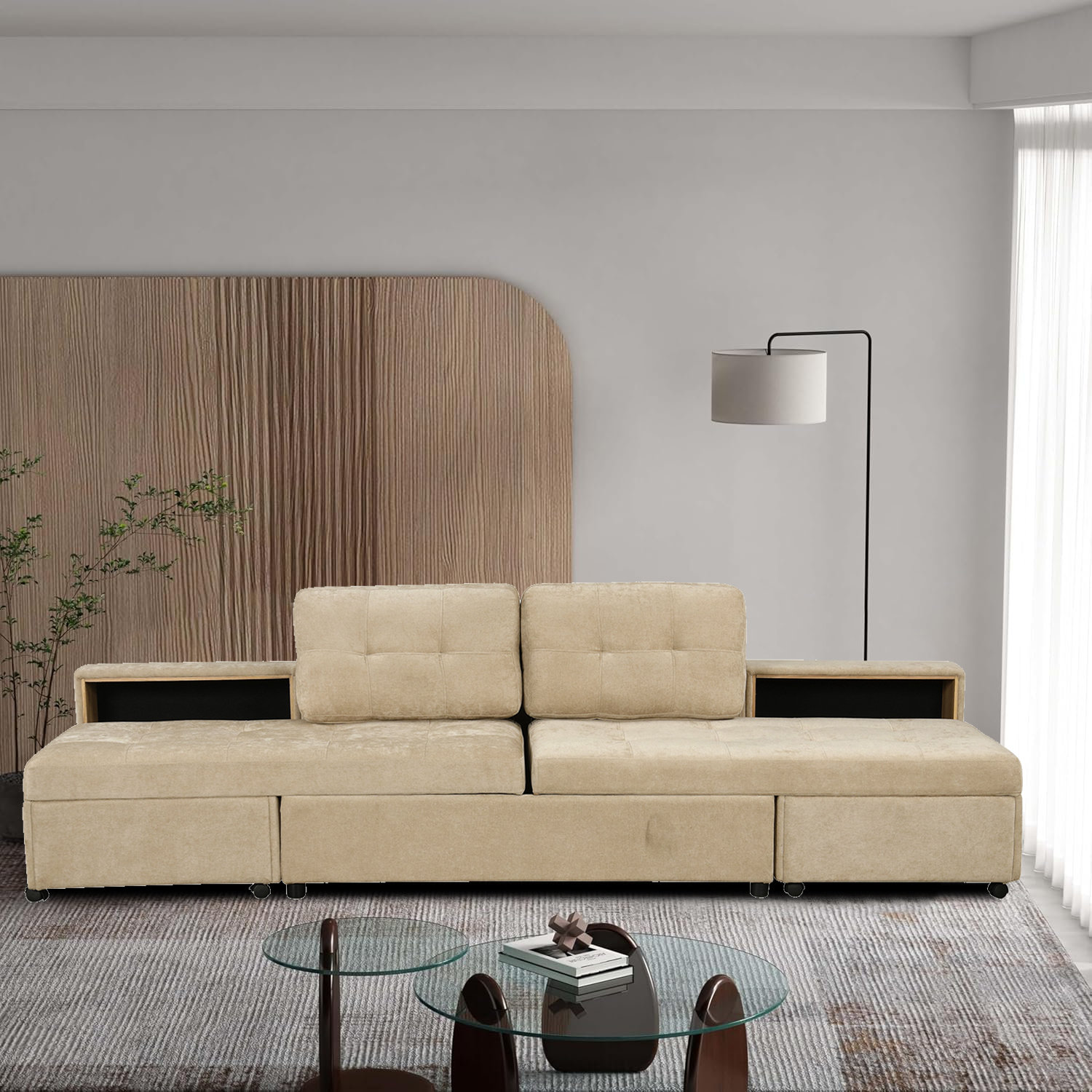 Latitude Run® Convertible Chenille Upholstered Modular Sofa Bed with ...