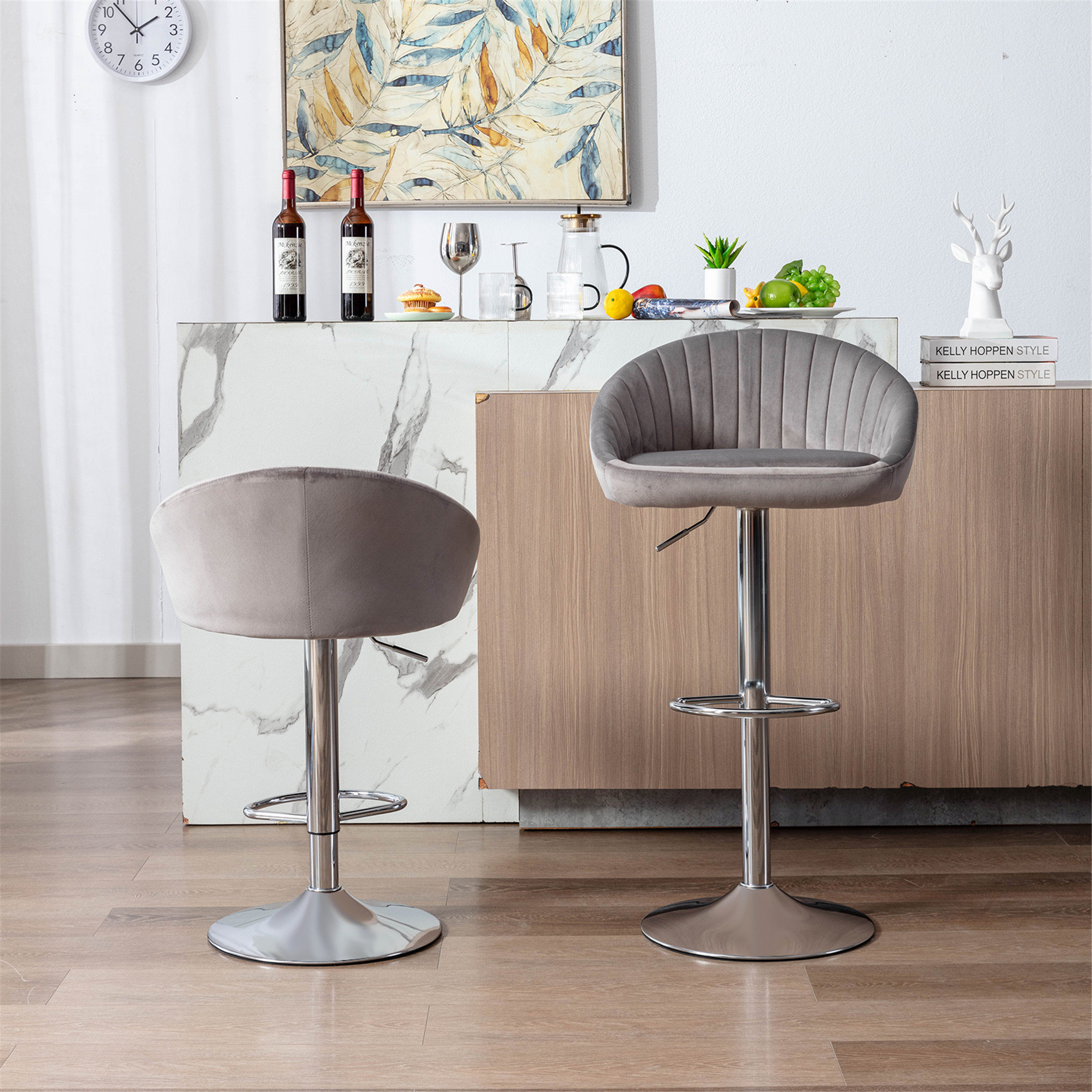 Everly Quinn Modern Swivel Adjusatble Seat Velvet Upholstered Bar ...