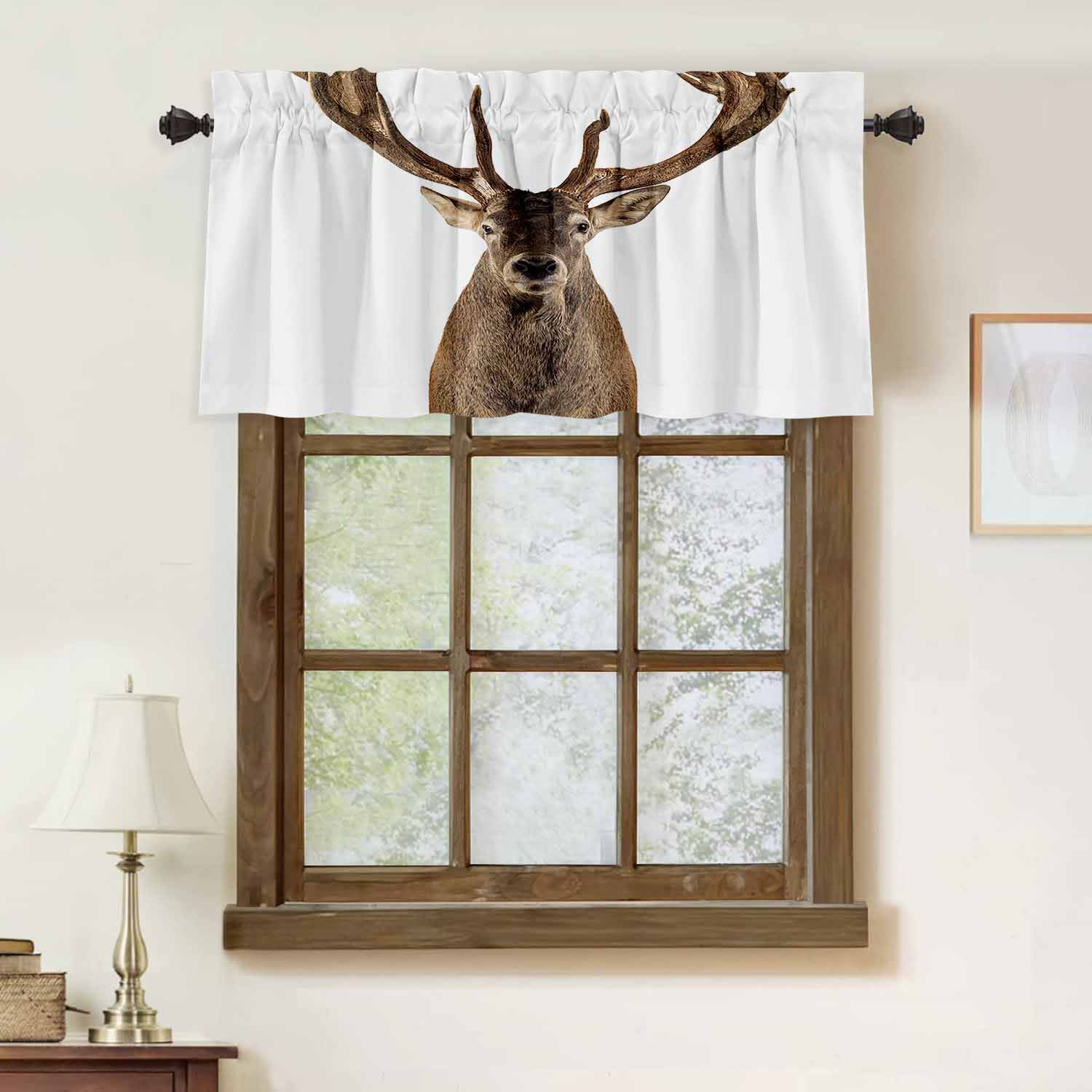 East Urban Home Red 52"W Brown Animal Deer Stag Front of Head Window ...
