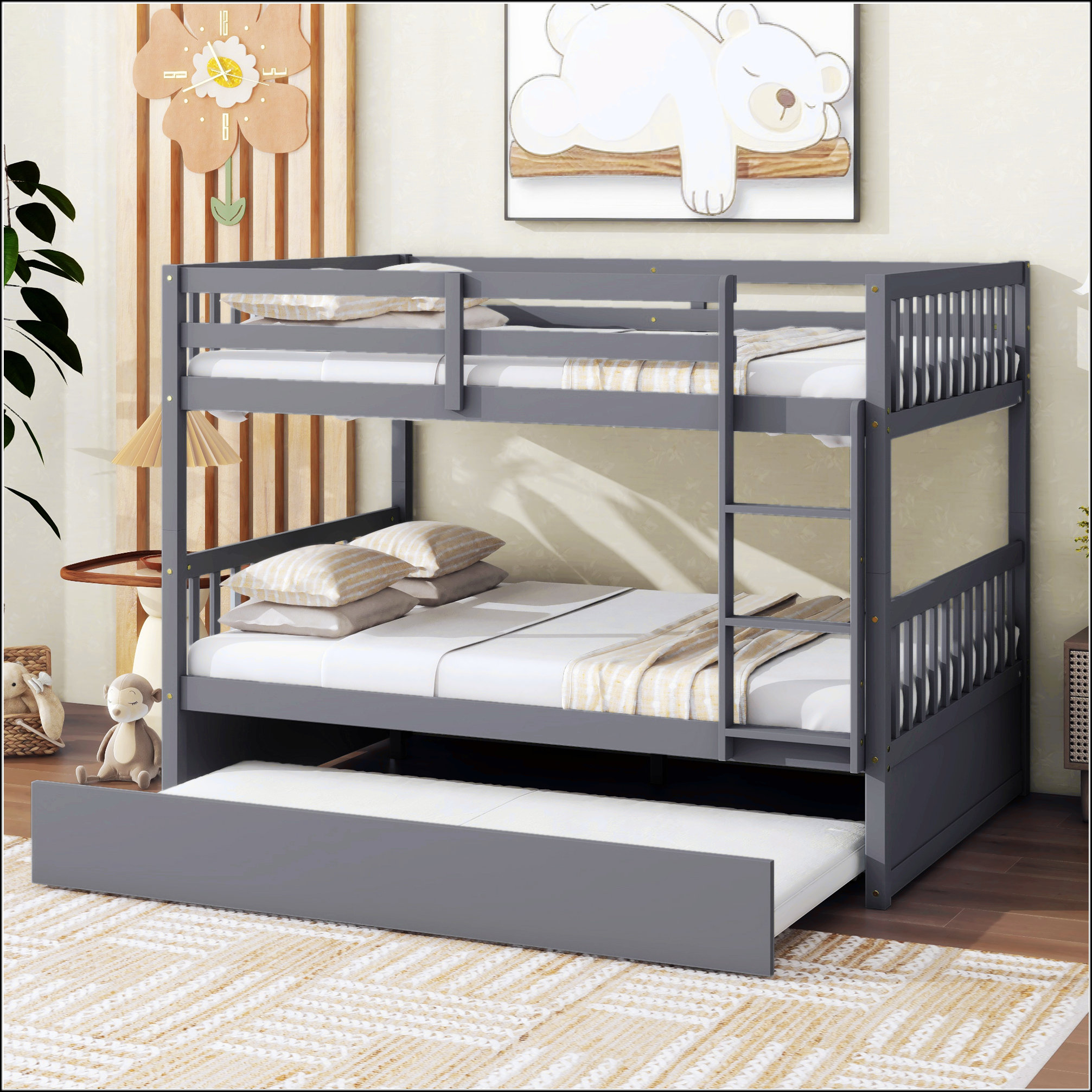 Alcott Hill Full Over Full Rubber Wood Bunk Bed With Trundle - Wayfair ...