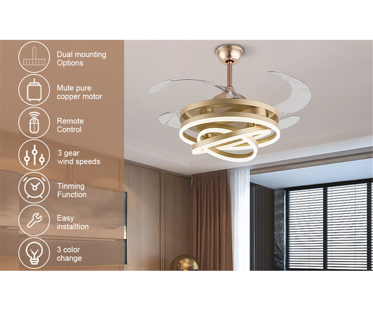 Mercer41 Angline 42" Retractable Invisible Blade LED Ceiling Fan Lamp ...