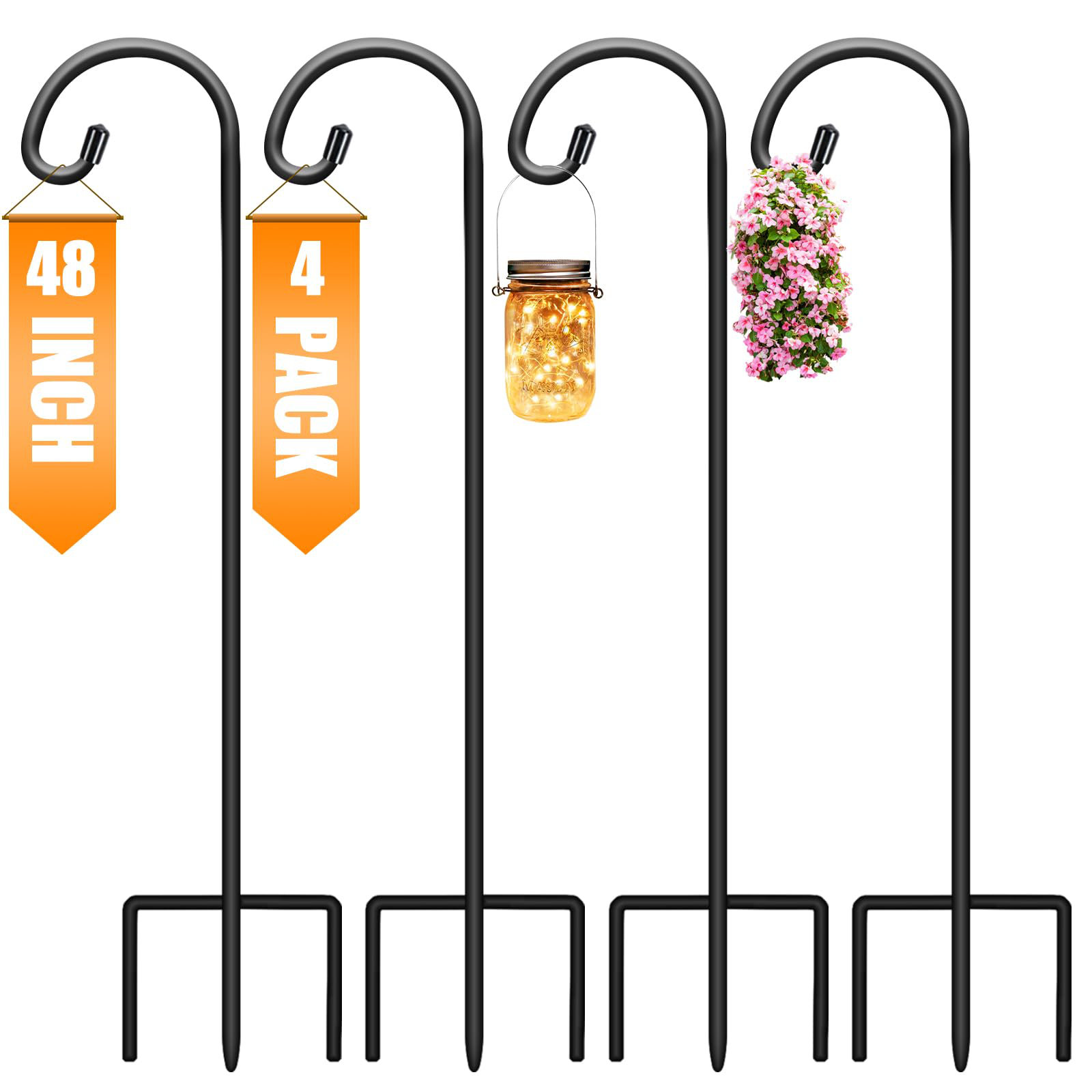 BOJUNTAN 48 Inch Shepherds Hooks For Outdoor 4 Pack Garden Hooks For ...