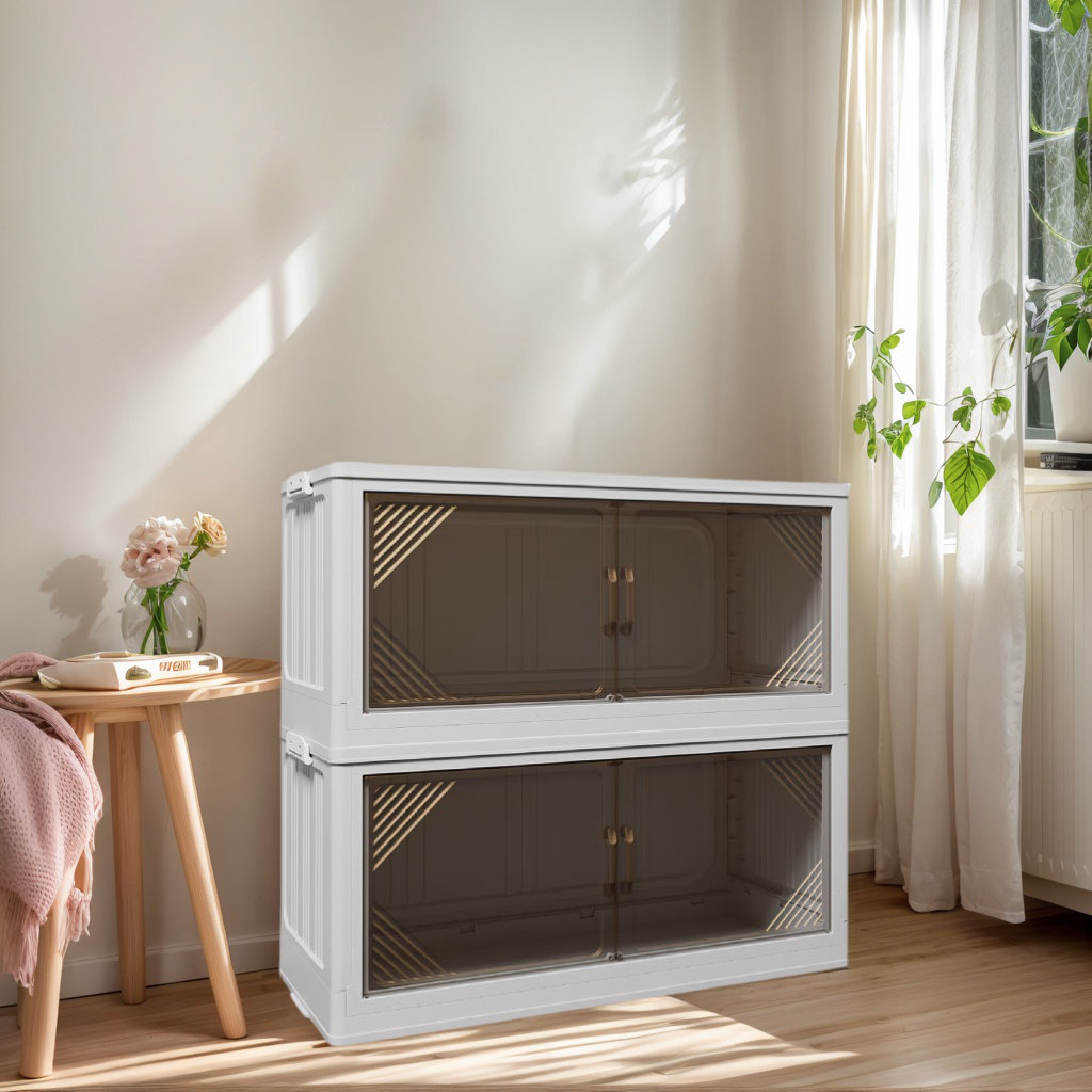 Latitude Run® Transparent Foldable Plastic Storage Cabinets - Stackable ...