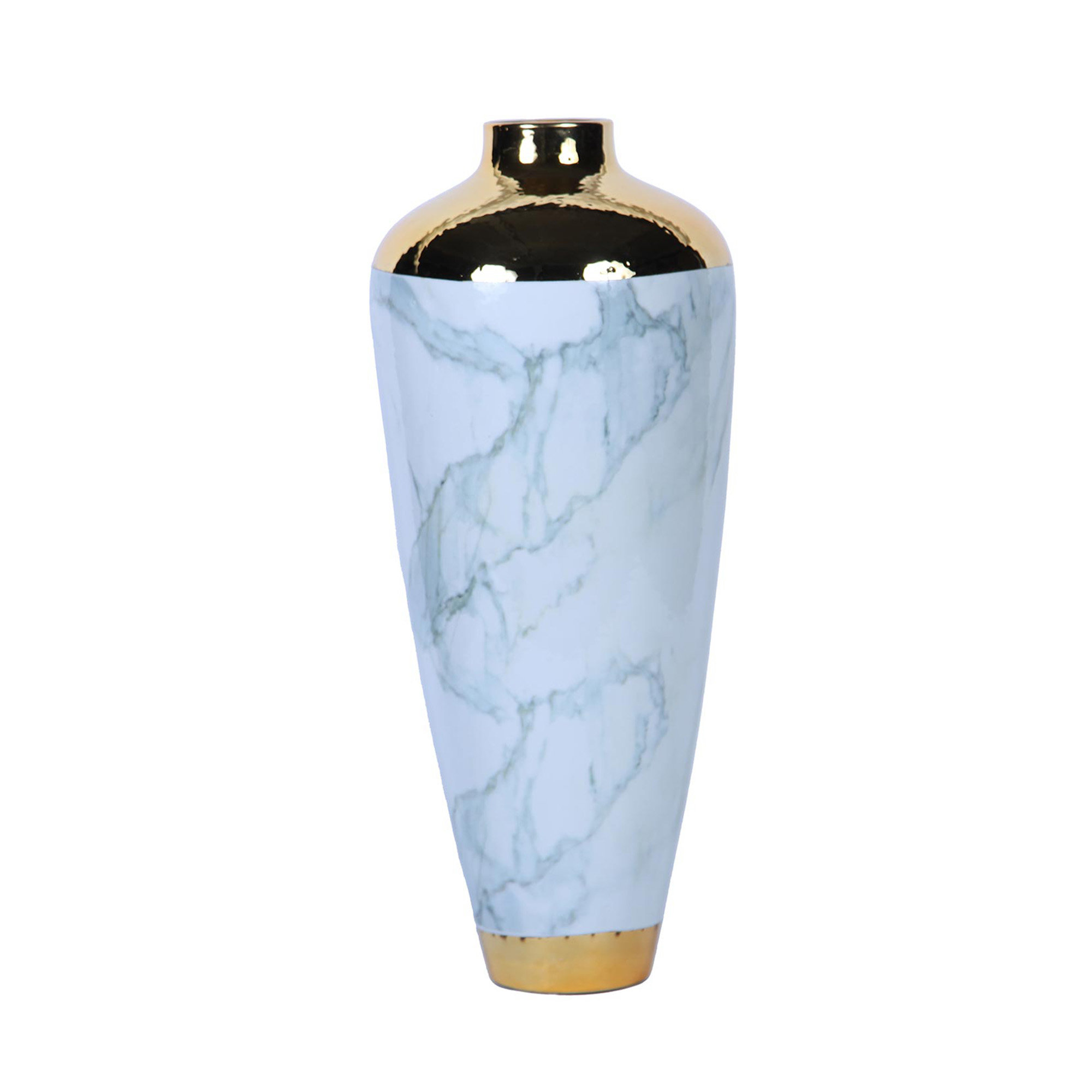 LIYU Elegant Celadon Marble Ceramic Vase with Gold Accents - Timeless ...