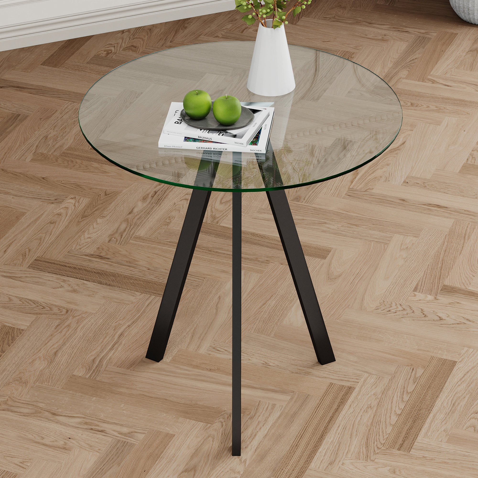 Wrought Studio Modern Kitchen Glass Dining Table Round Tempered Glass ...