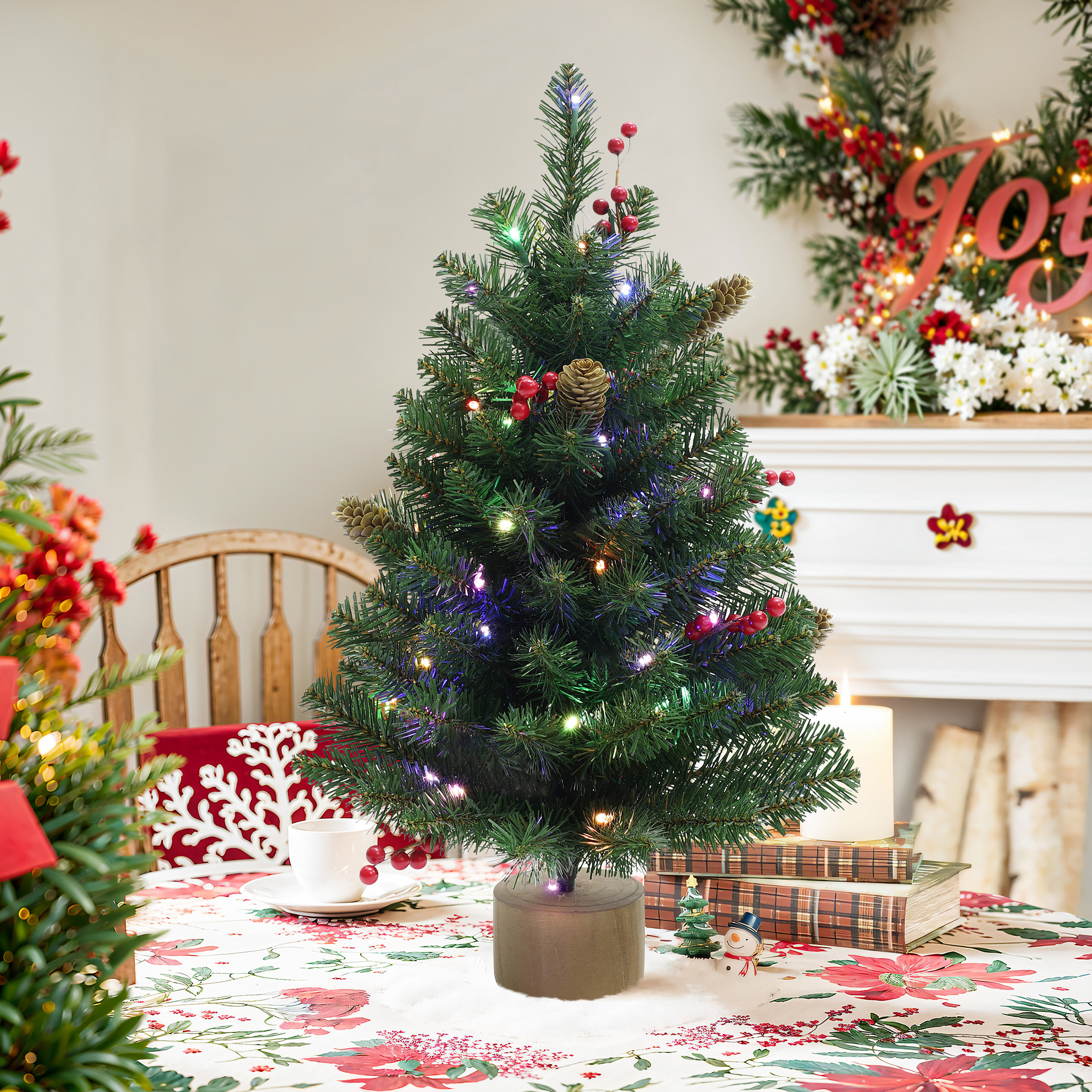 Charlton Home® 2Ft Artificial Pine Tree Potted with Multi-Color Lights ...