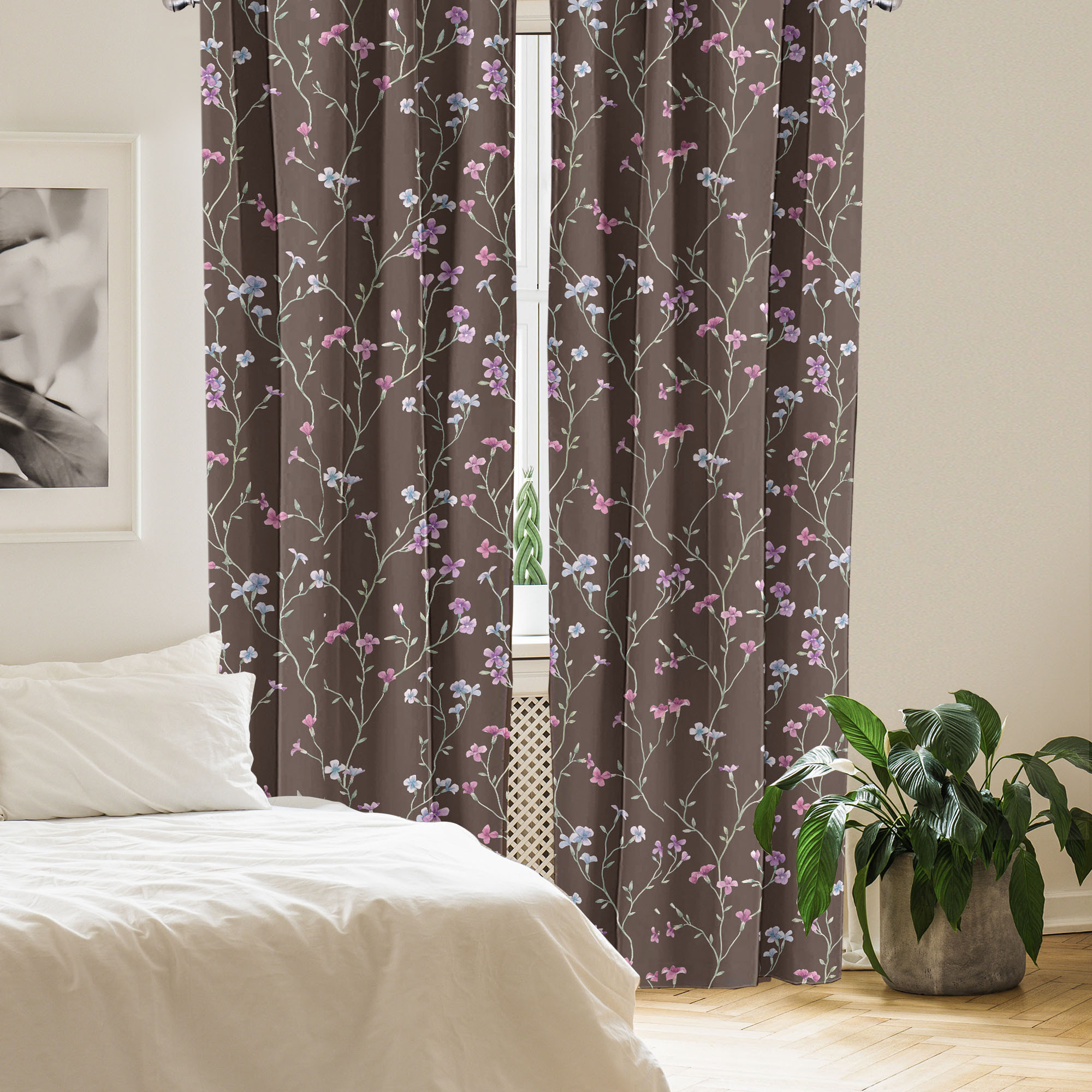 Ambesonne Vintage Curtains Wild Field Flowers Pattern Pair of Mauve ...